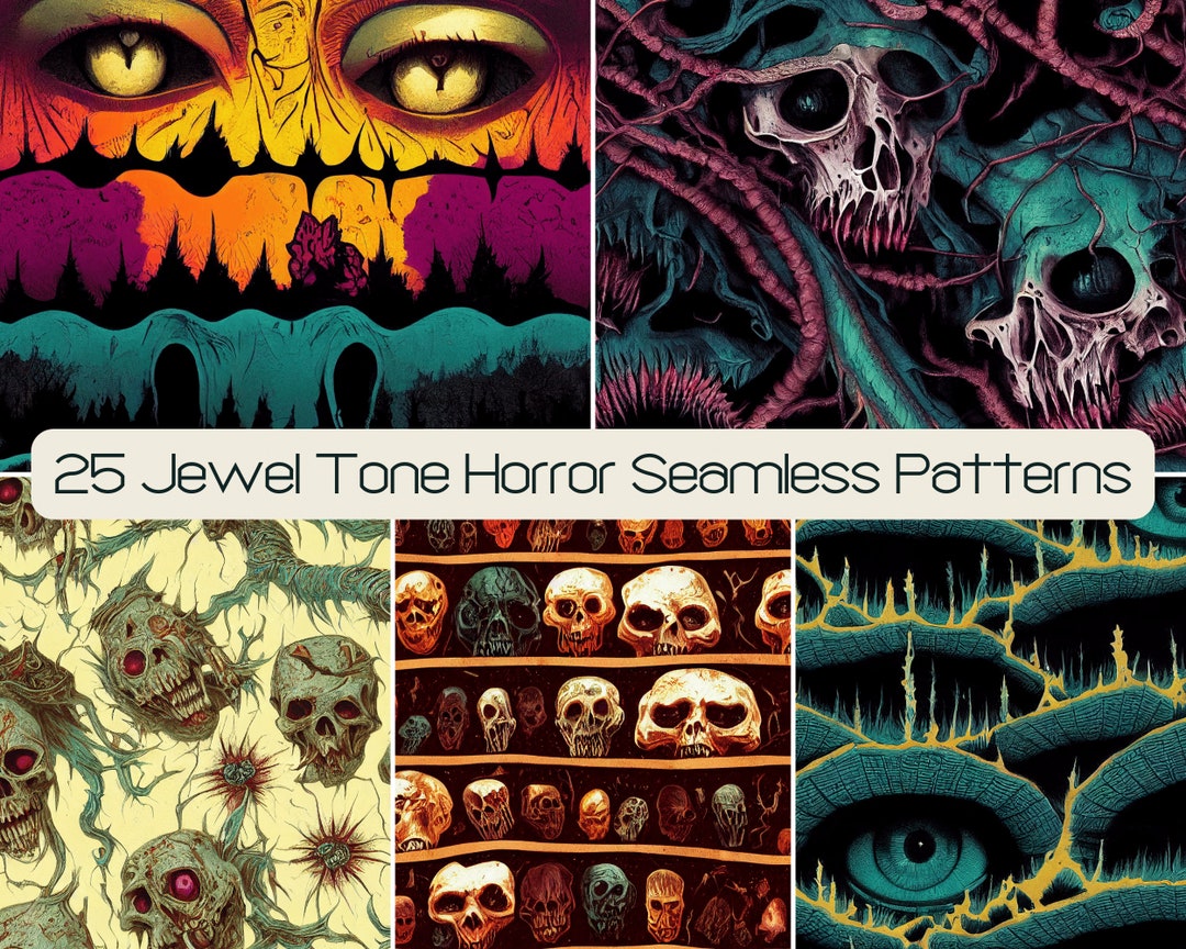 25 Jewel Tone Horror Seamless Pattern, Digital Scrapbook Paper Pack ...