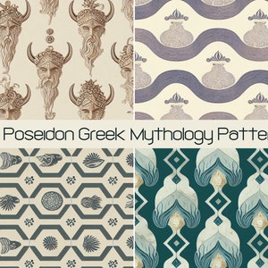 Poseidon Greek Mythology Seamless Pattern Set, Nautical Decor (SVG, JPG ...