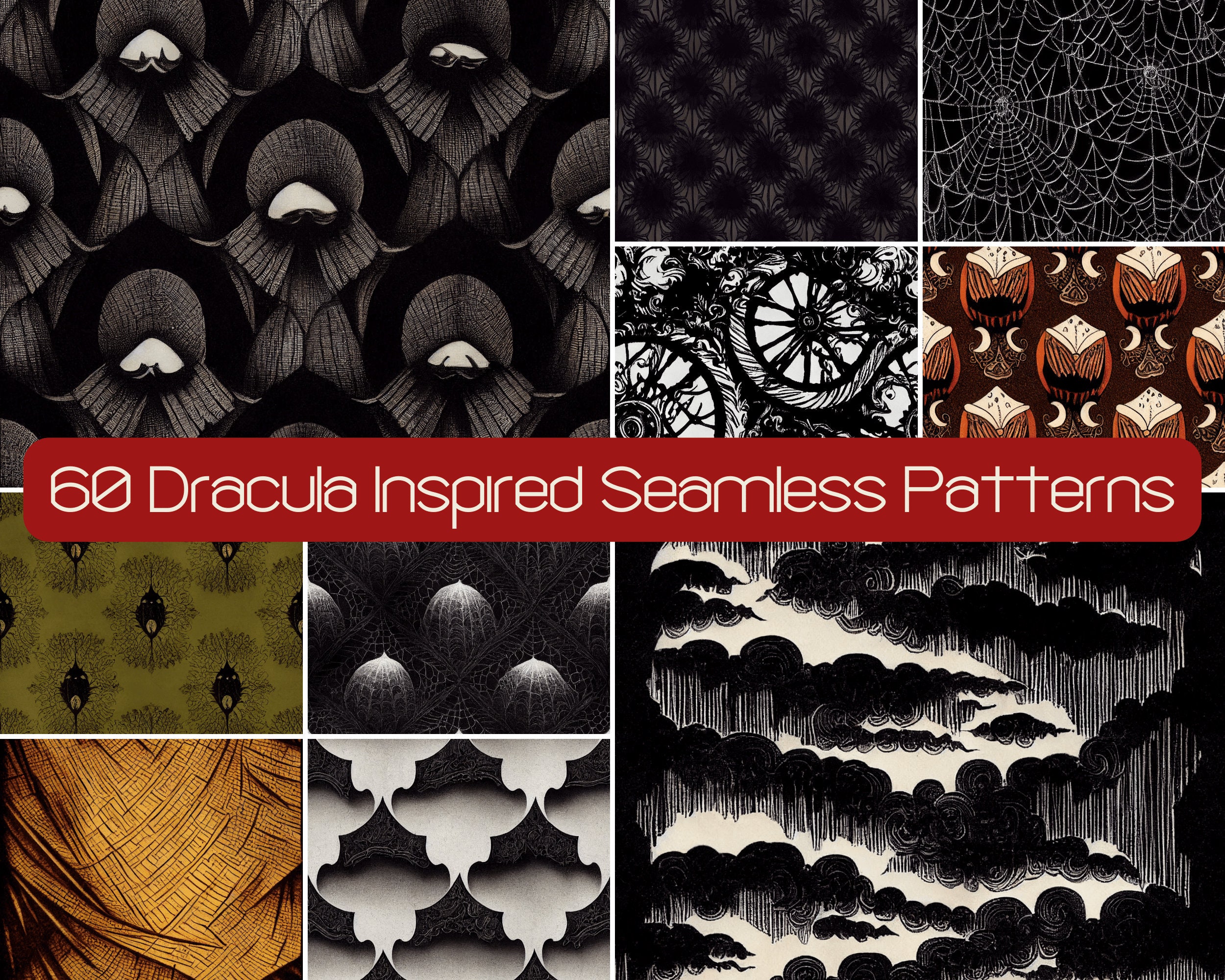 60 Dracula Seamless Pattern, Digital Scrapbook Paper Pack, Goth SVG JPG ...
