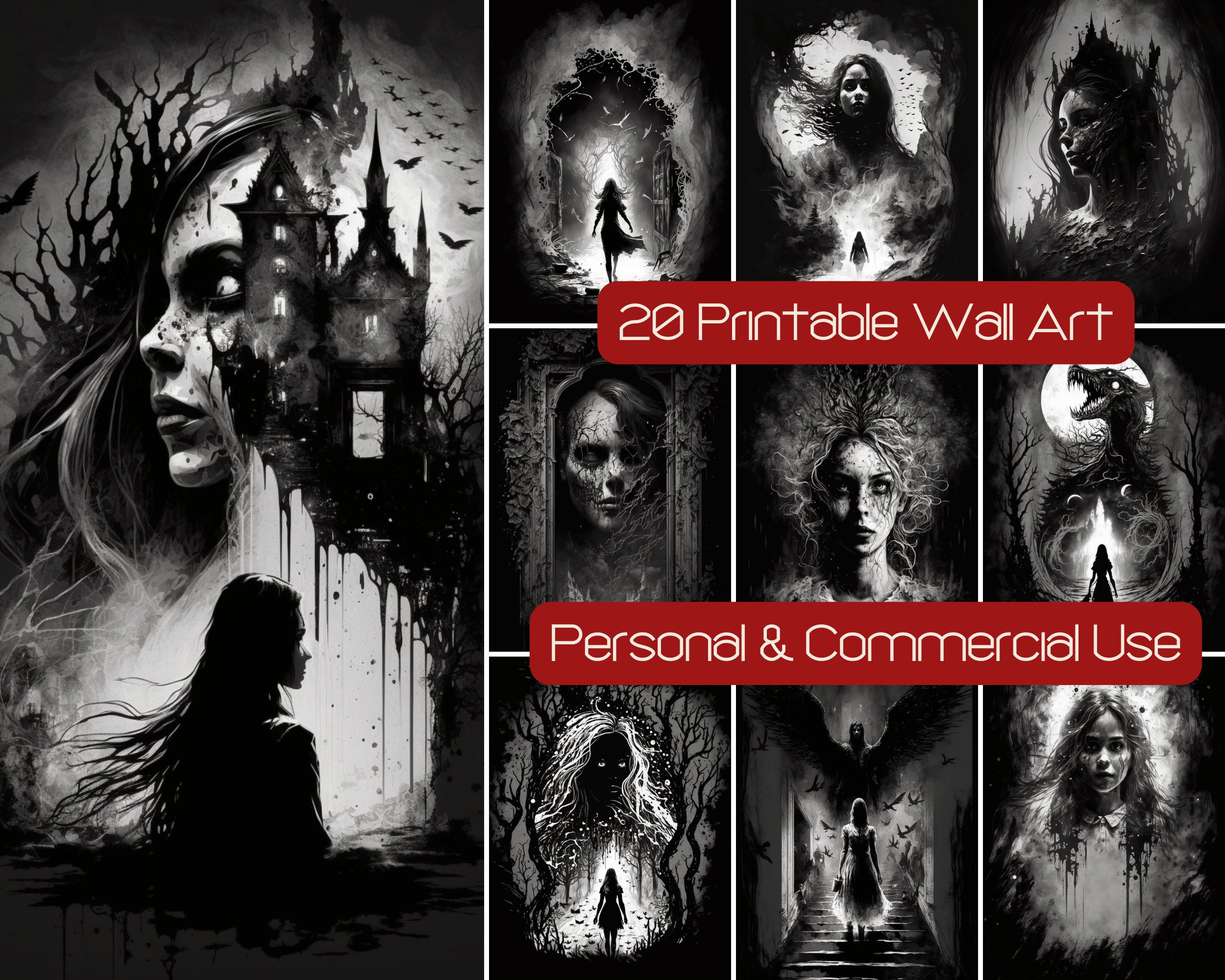20 Ethereal Horror Digital Wall Art, Printable Poster Home Decor, Ghost ...