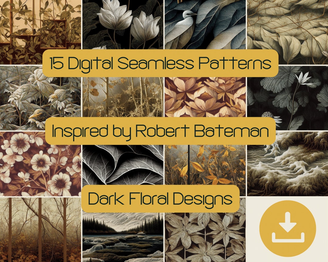 15 Robert Bateman Nature Patterns, Dark Floral Wallpaper, Seamless SVG ...