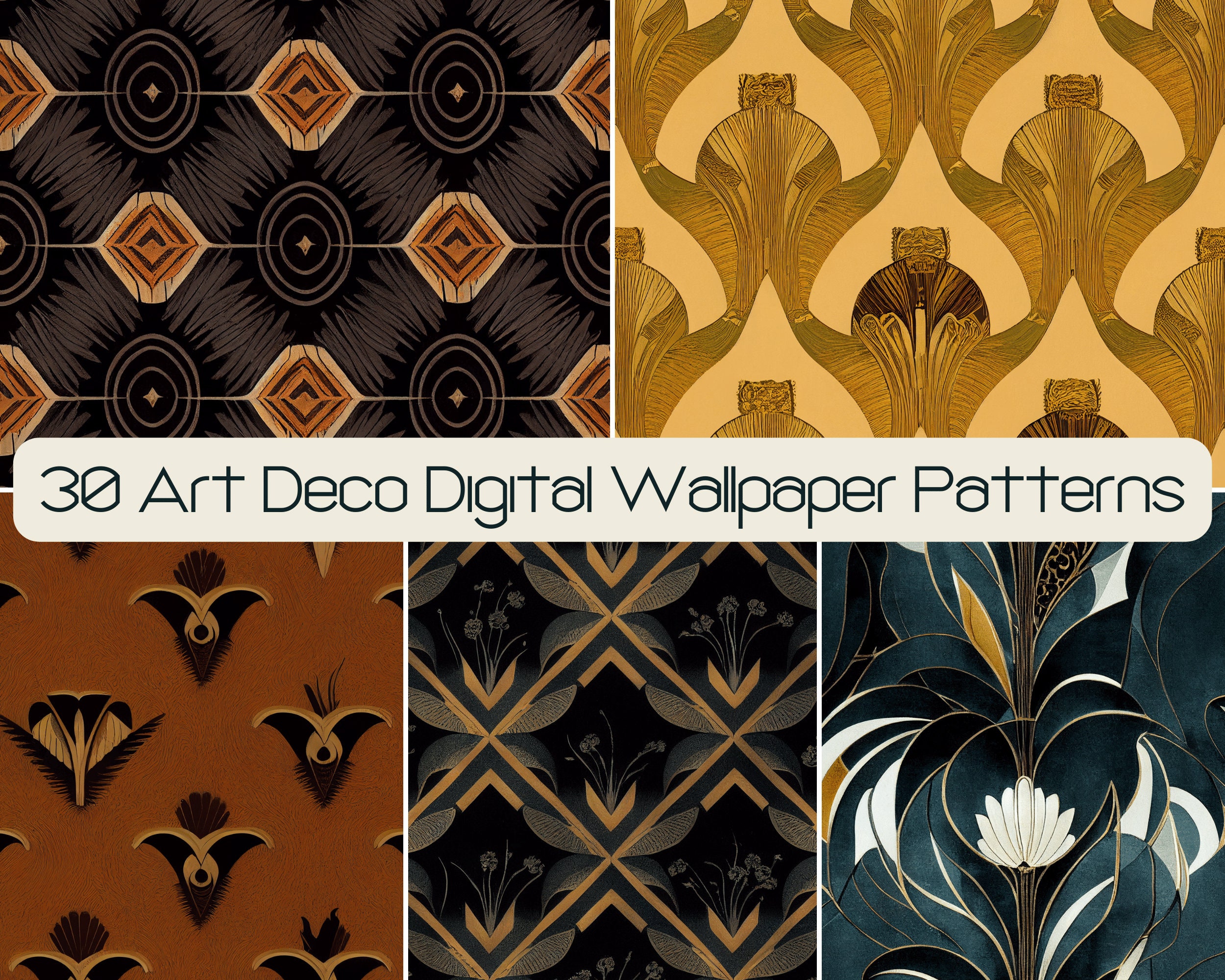 30 Art Deco Wallpaper Designs, Digital Scrapbook Paper Pack, Commercial ...