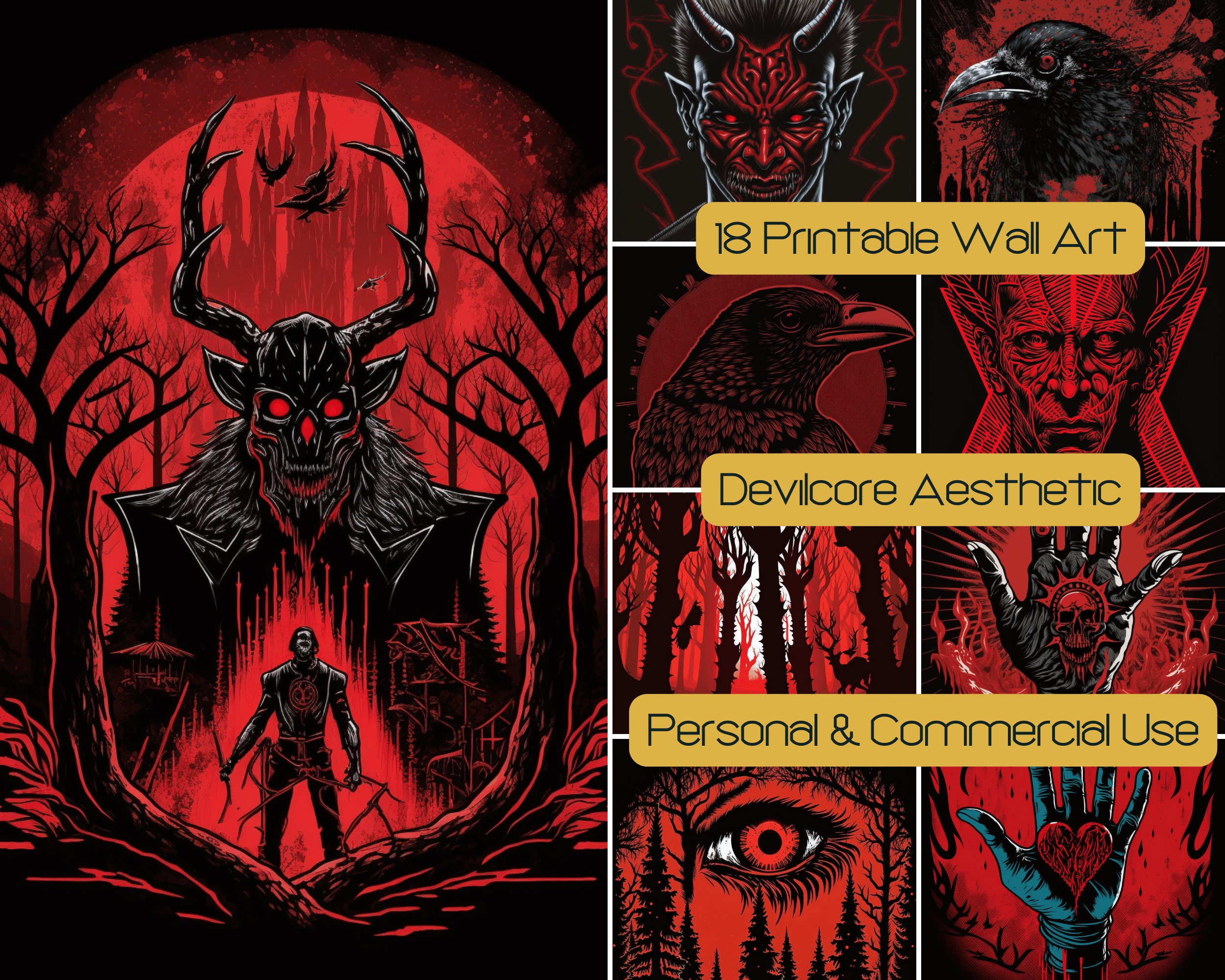 18 Devilcore Digital Wall Art, Printable Poster Home Decor, Pentagram ...