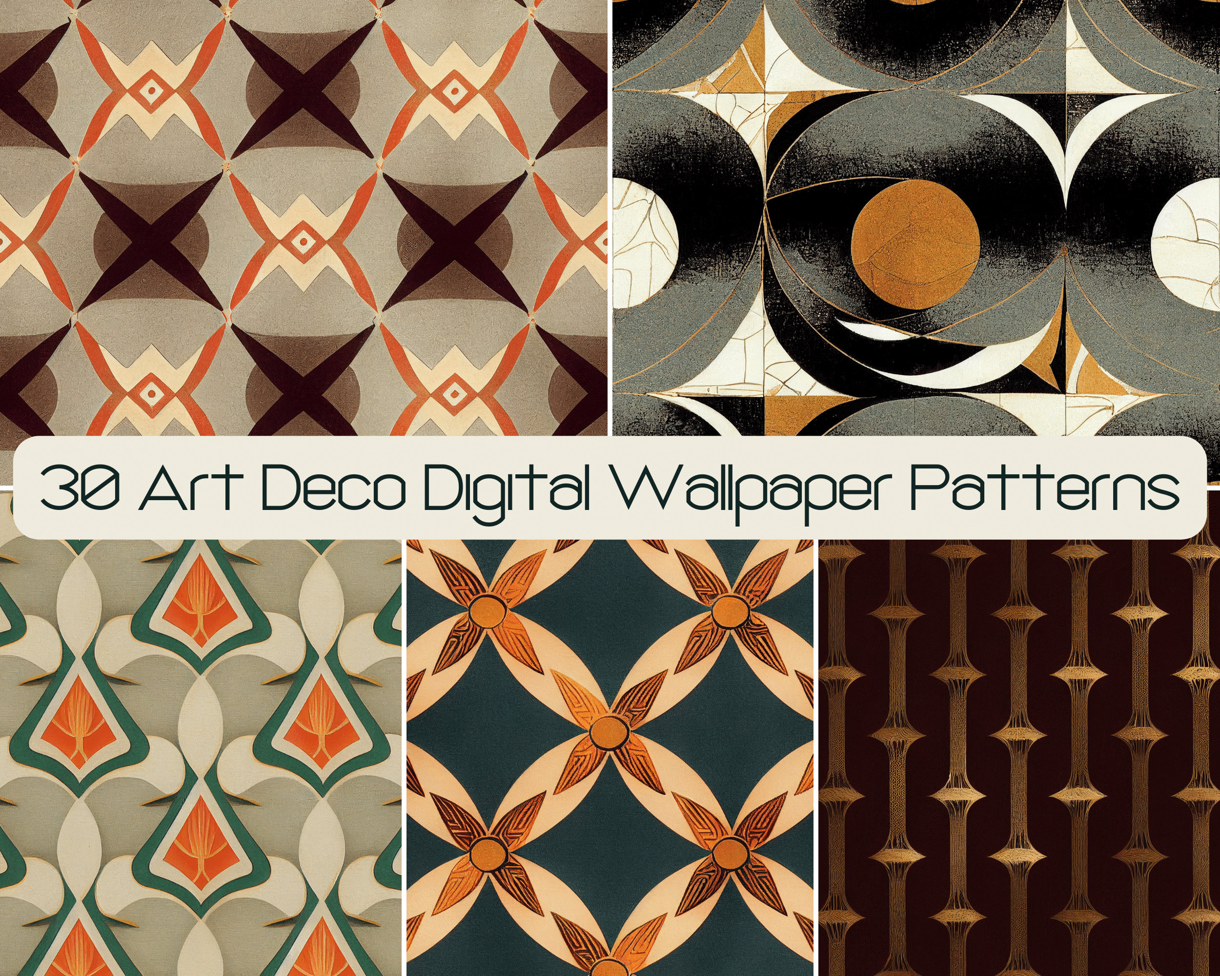 30 Art Deco Wallpaper Designs, Digital Scrapbook Paper Pack, Commercial ...