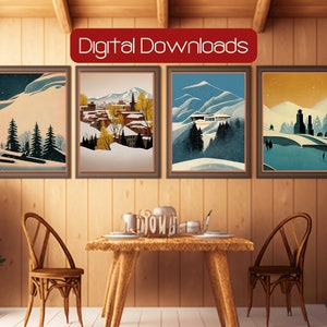 20 Mid Century Modern Winter Print, Wall Art Vintage Christmas ...