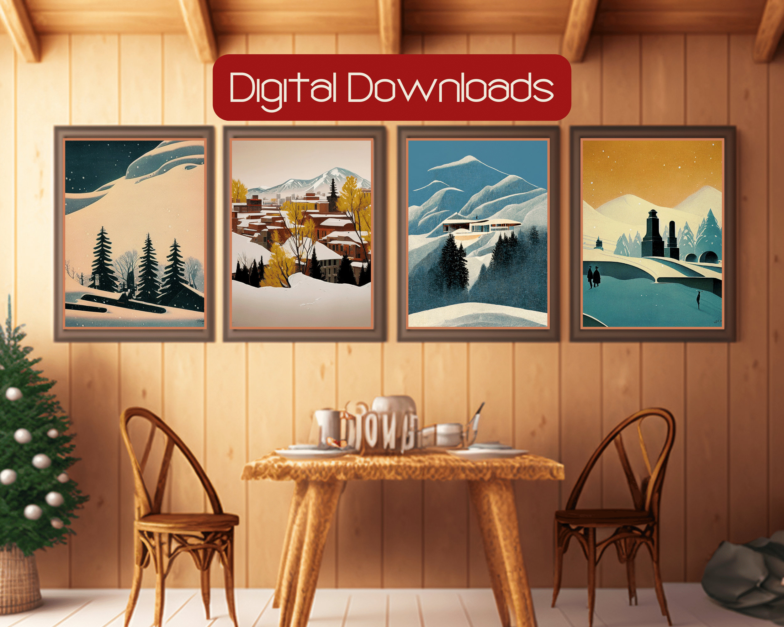 20 Mid Century Modern Winter Print, Wall Art Vintage Christmas ...