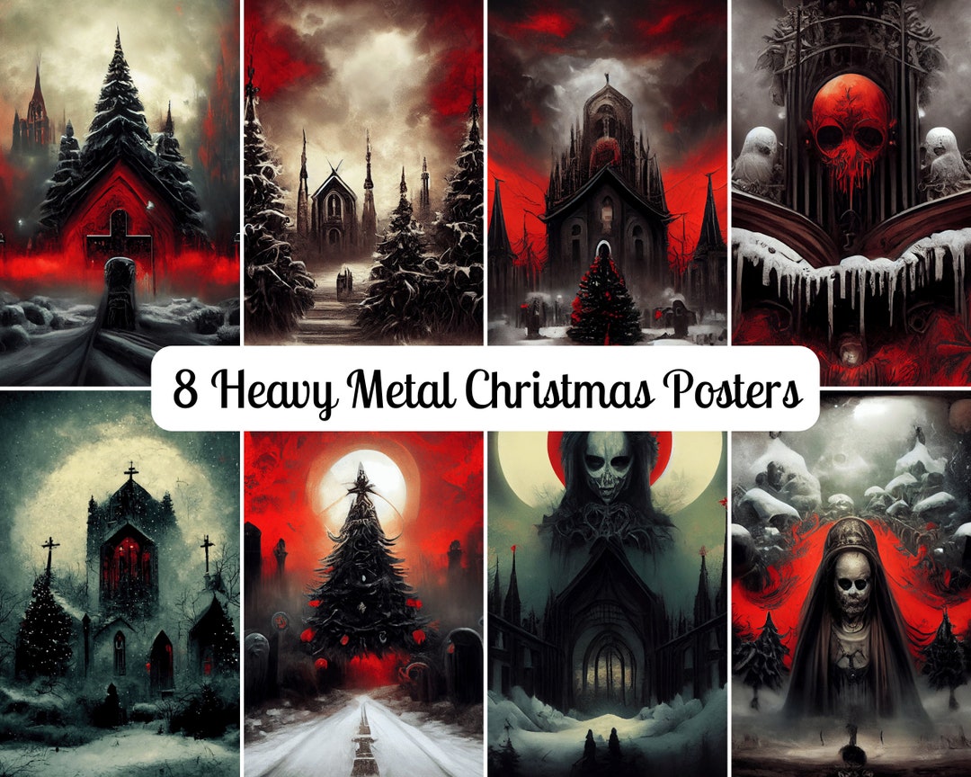 8 Heavy Metal Horror Christmas Art Print, Printable Wall Art Card ...