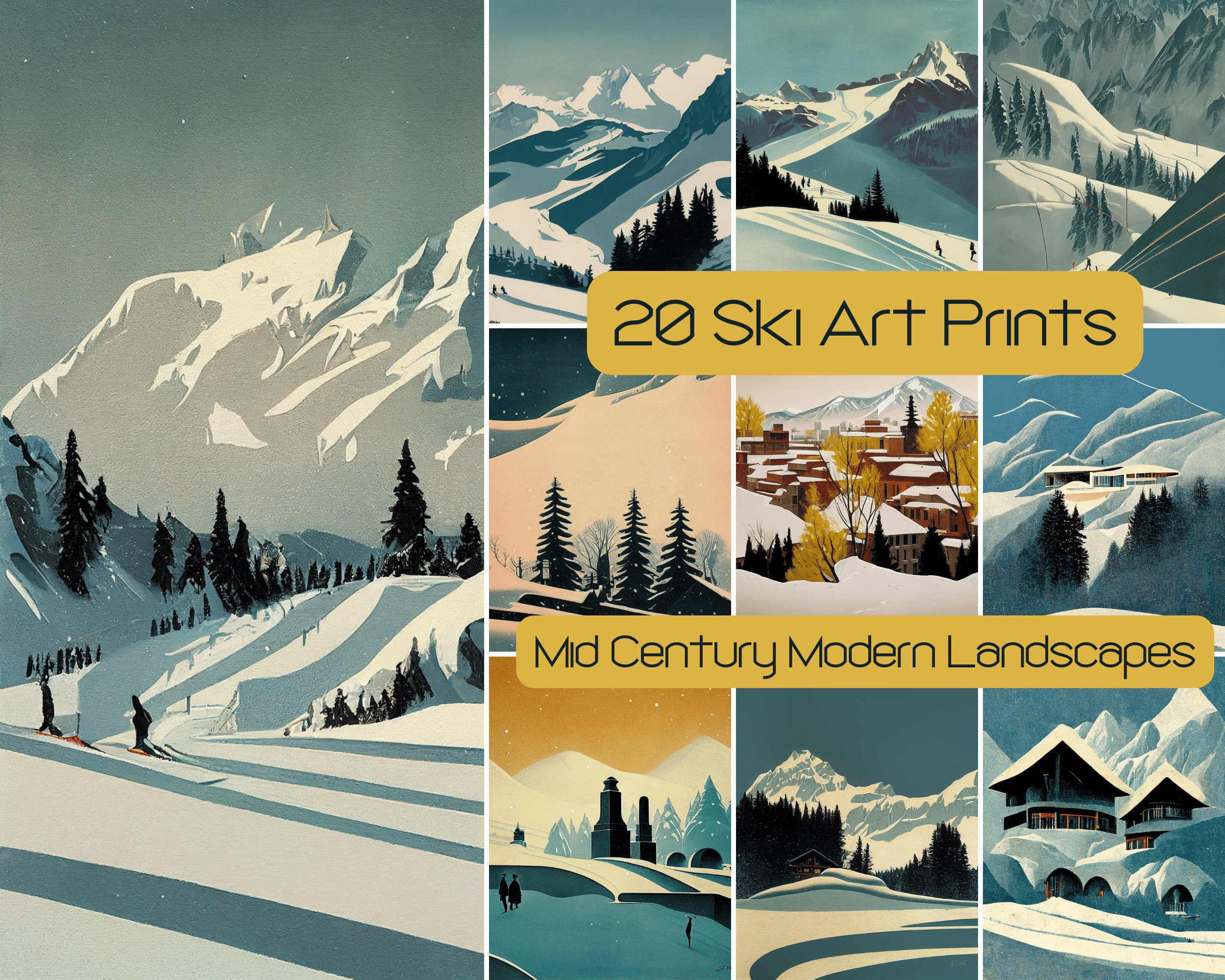 20 Mid Century Modern Winter Print, Wall Art Vintage Christmas ...