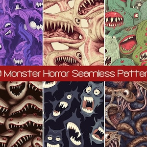 30 Monster Horror Seamless Patterns, Printable Digital Scrapbook Paper ...