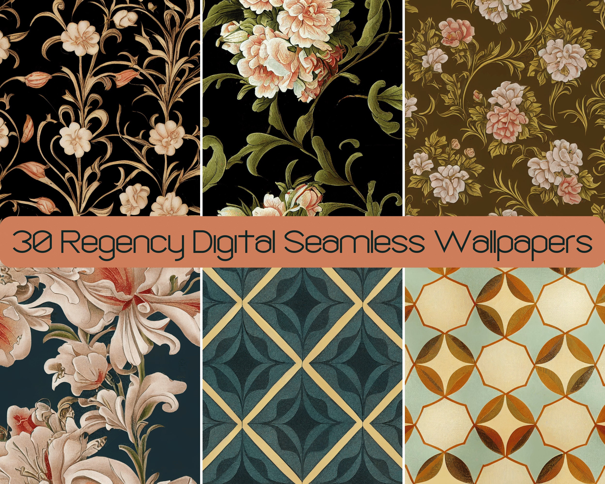 30 Regency Wallpaper Design, Digital Scrapbook Paper Pack, Commercial ...