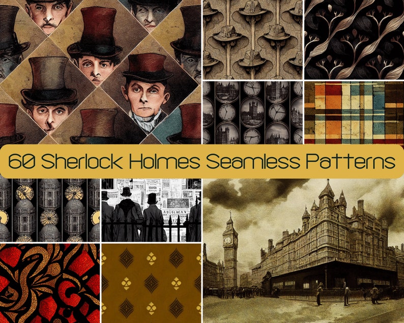 60 Sherlock Holmes Seamless Pattern Digital Scrapbook Paper - Etsy