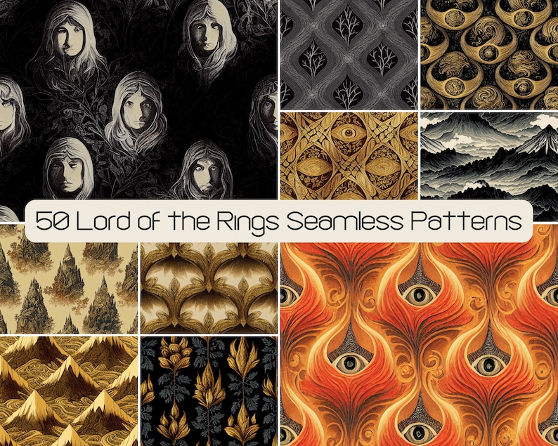 50 Lord of the Ring Seamless Pattern, Digital Scrapbook Paper Pack ...