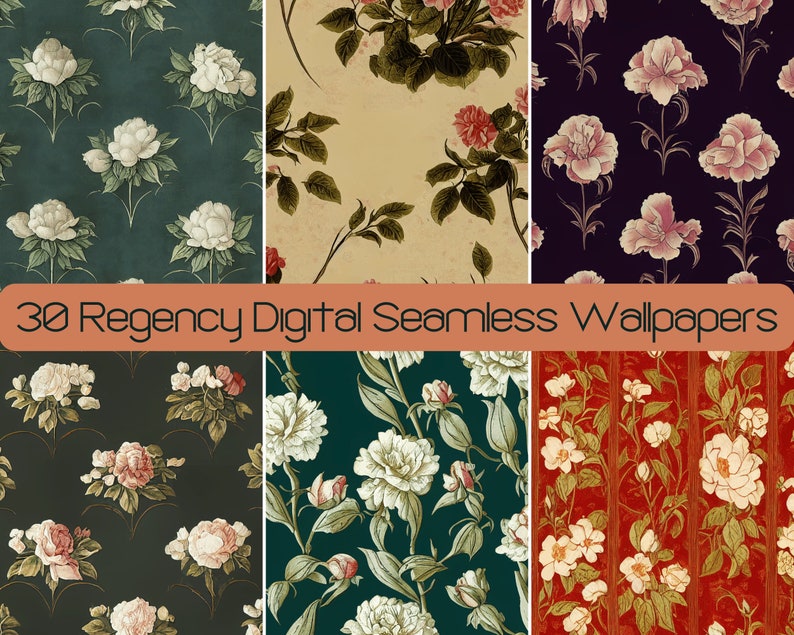 30 Regency Wallpaper Design, Digital Scrapbook Paper Pack, Commercial ...