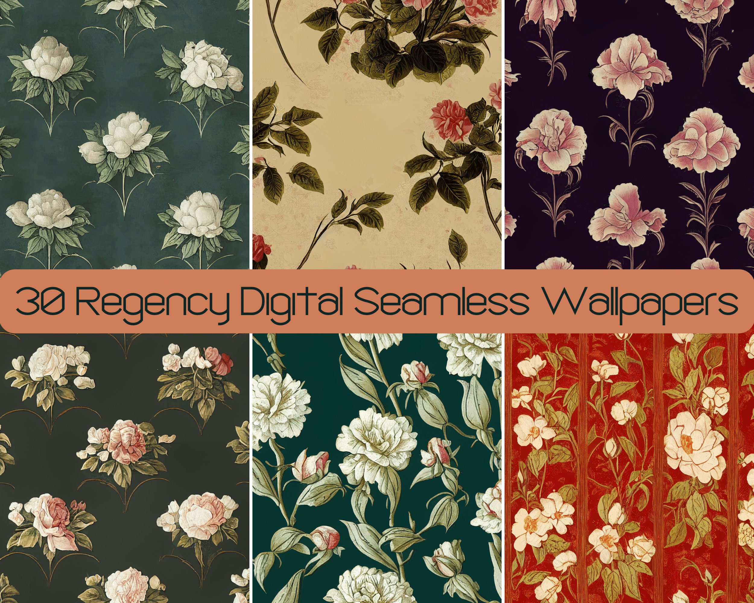 30 Regency Wallpaper Design, Digital Scrapbook Paper Pack, Commercial ...
