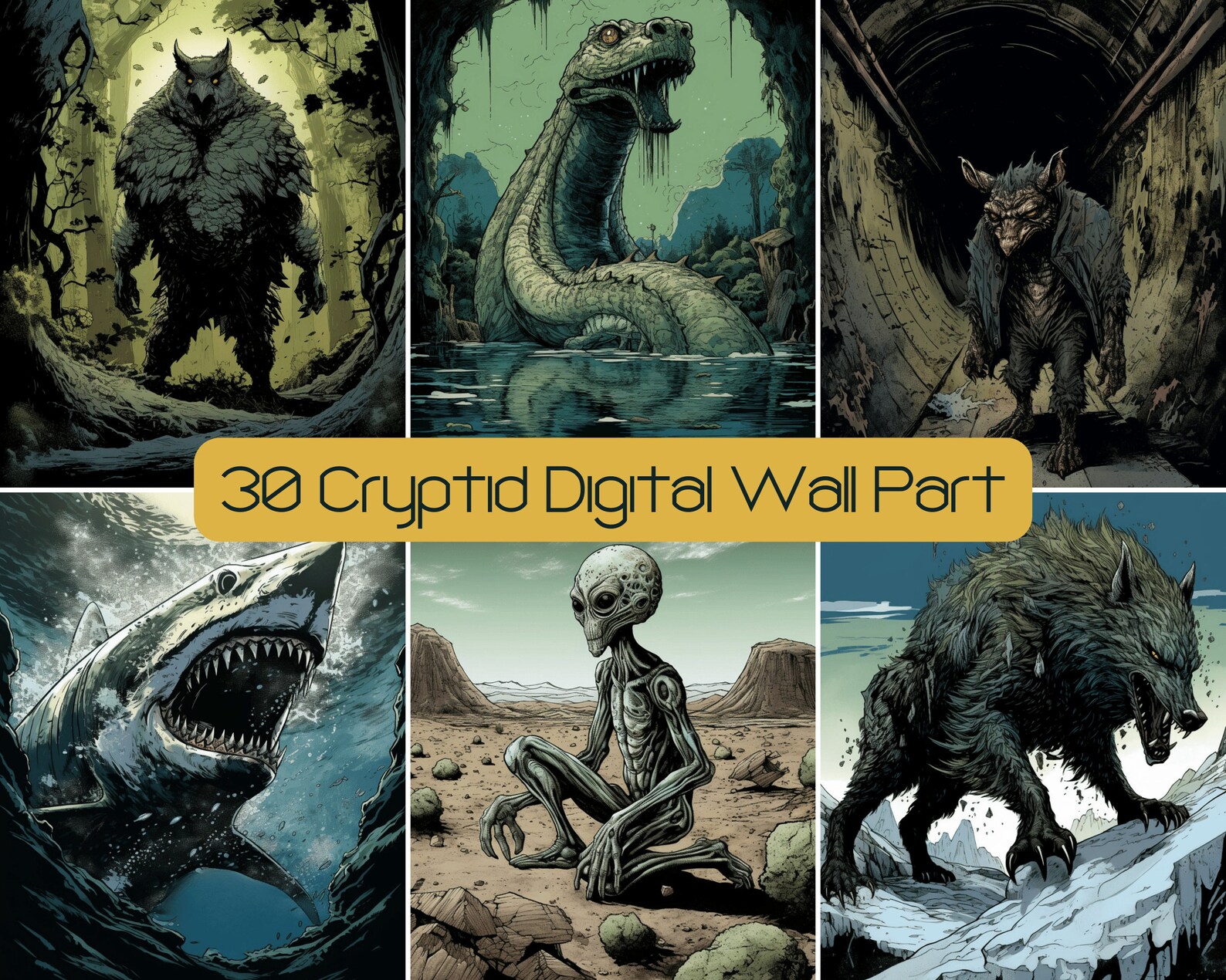 30 Cryptid Digital Wall Art Printable Greeting Card - Etsy