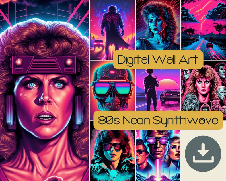 9 80s Synthwave Digital Wall Art, Printable Poster Home Decor, Neon ...