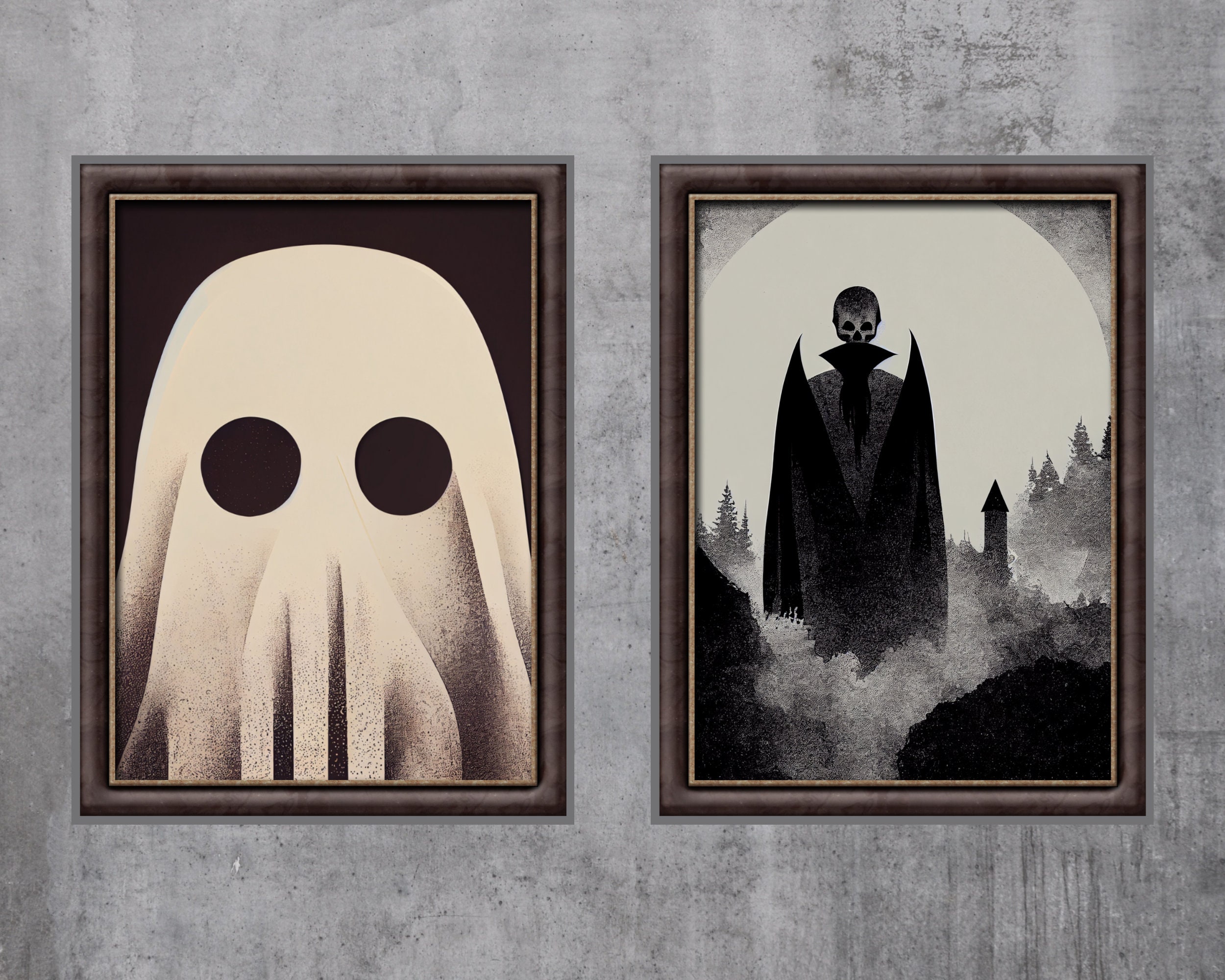 8 Monochromatic Gothic Art Print, Indoor Holiday Decoration, Printable ...