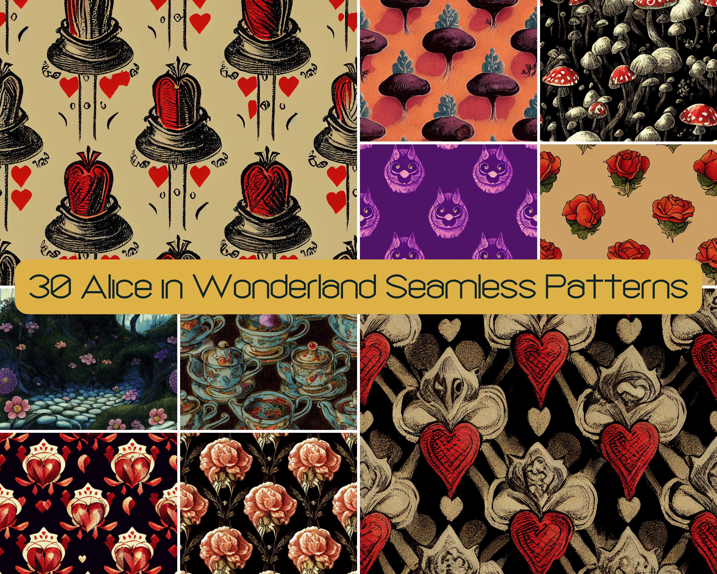 30 Alice in Wonderland Seamless Pattern, Digital Scrapbook Paper ...