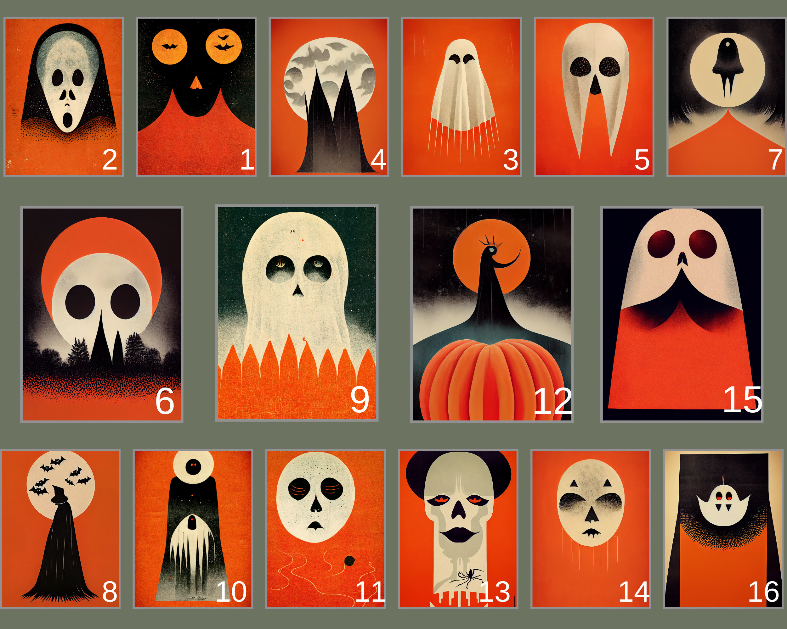 16 Abstract Halloween Art Prints, Minimalist Mid Century Modern Design ...