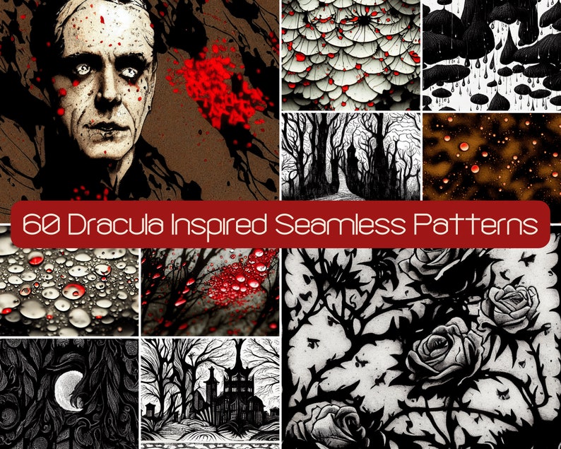 60 Dracula Seamless Pattern, Digital Scrapbook Paper Pack, Goth SVG JPG ...