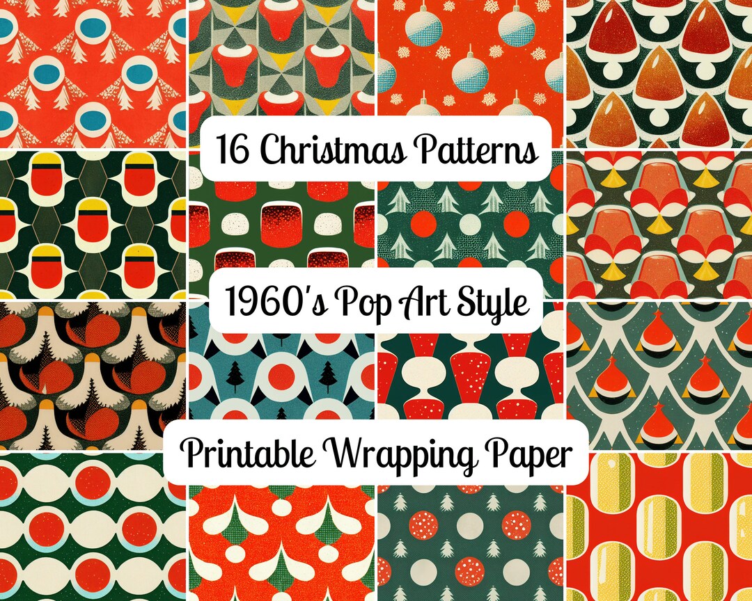 16 Pop Art Christmas Patterns, Digital Scrapbook Paper Pack SVG JPEG ...