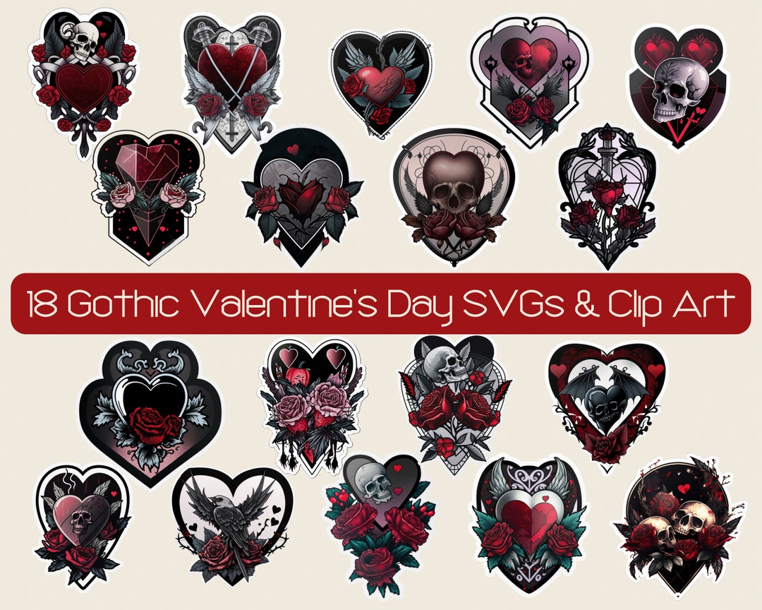 18 Gothic Valentine's Day SVG, Digital Download, Romantic Goth Clip Art ...