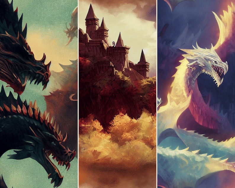 15 Medieval Dragon Seamless Pattern Digital Scrapbook Paper - Etsy