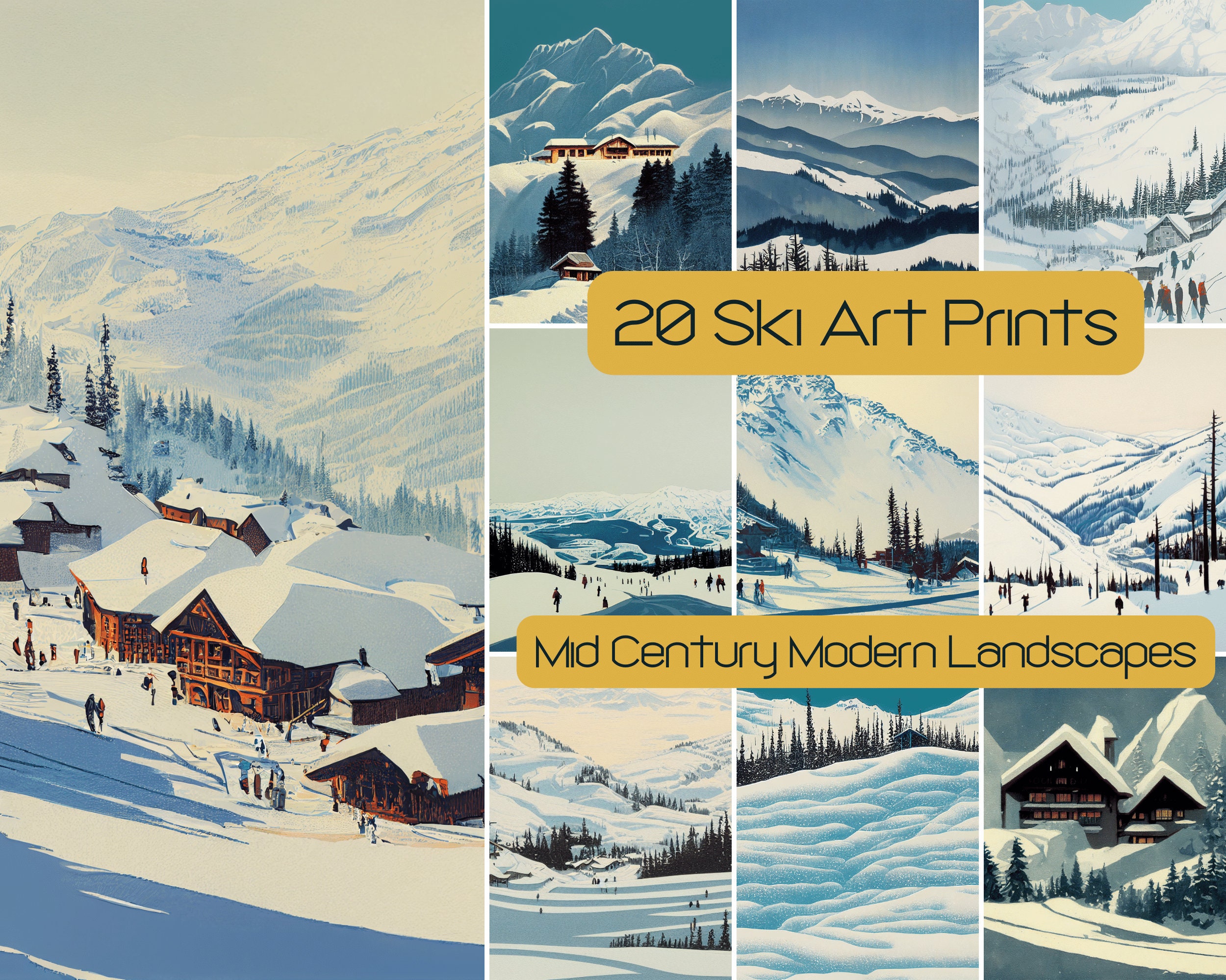 20 Mid Century Modern Winter Print, Wall Art Vintage Christmas ...
