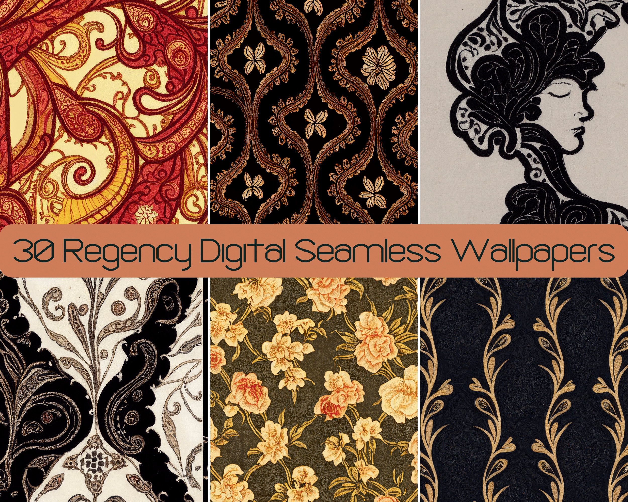 30 Regency Wallpaper Design, Digital Scrapbook Paper Pack, Commercial ...
