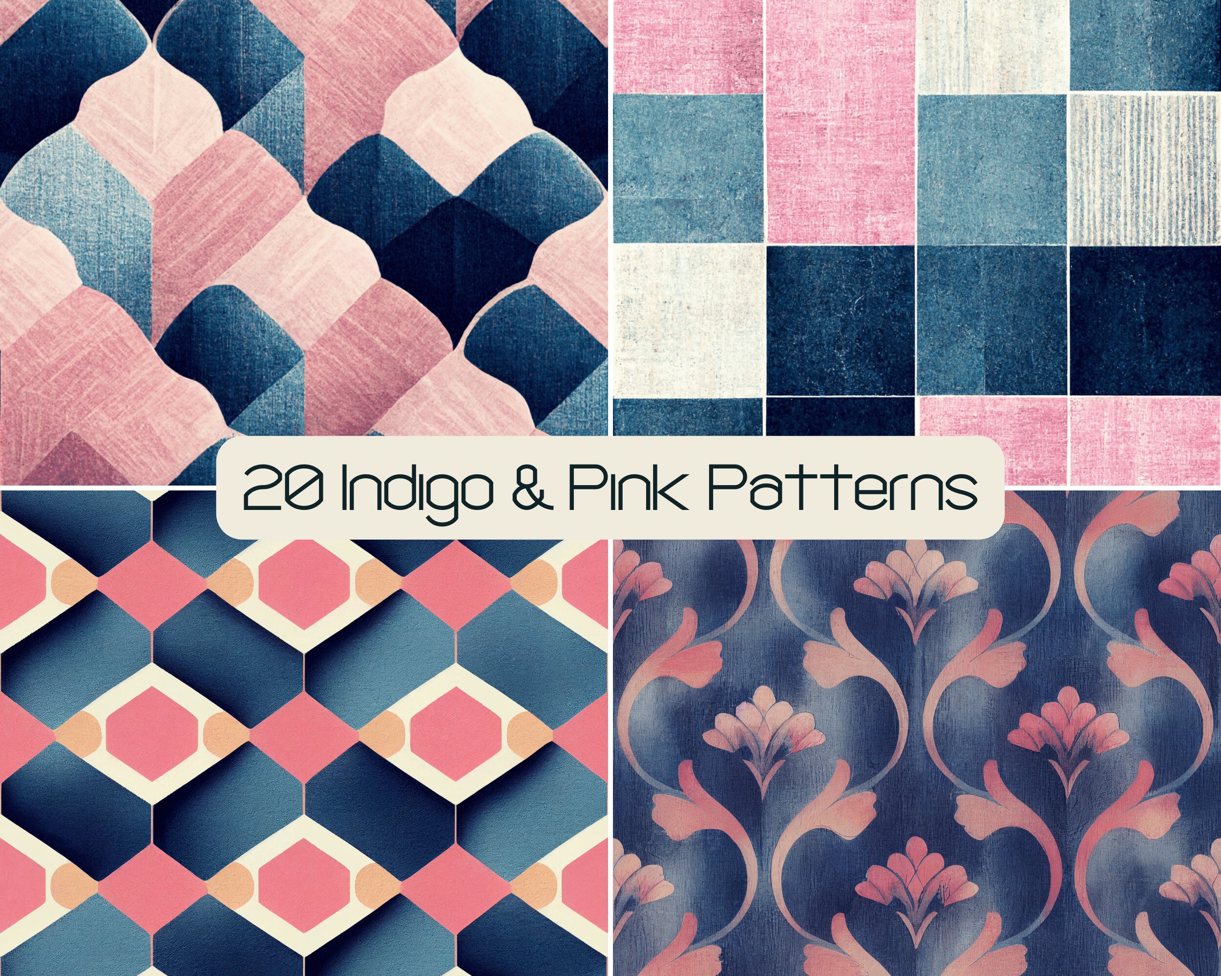 20 Indigo & Pink Wallpaper Patterns, Printable Scrapbook Paper Pack ...