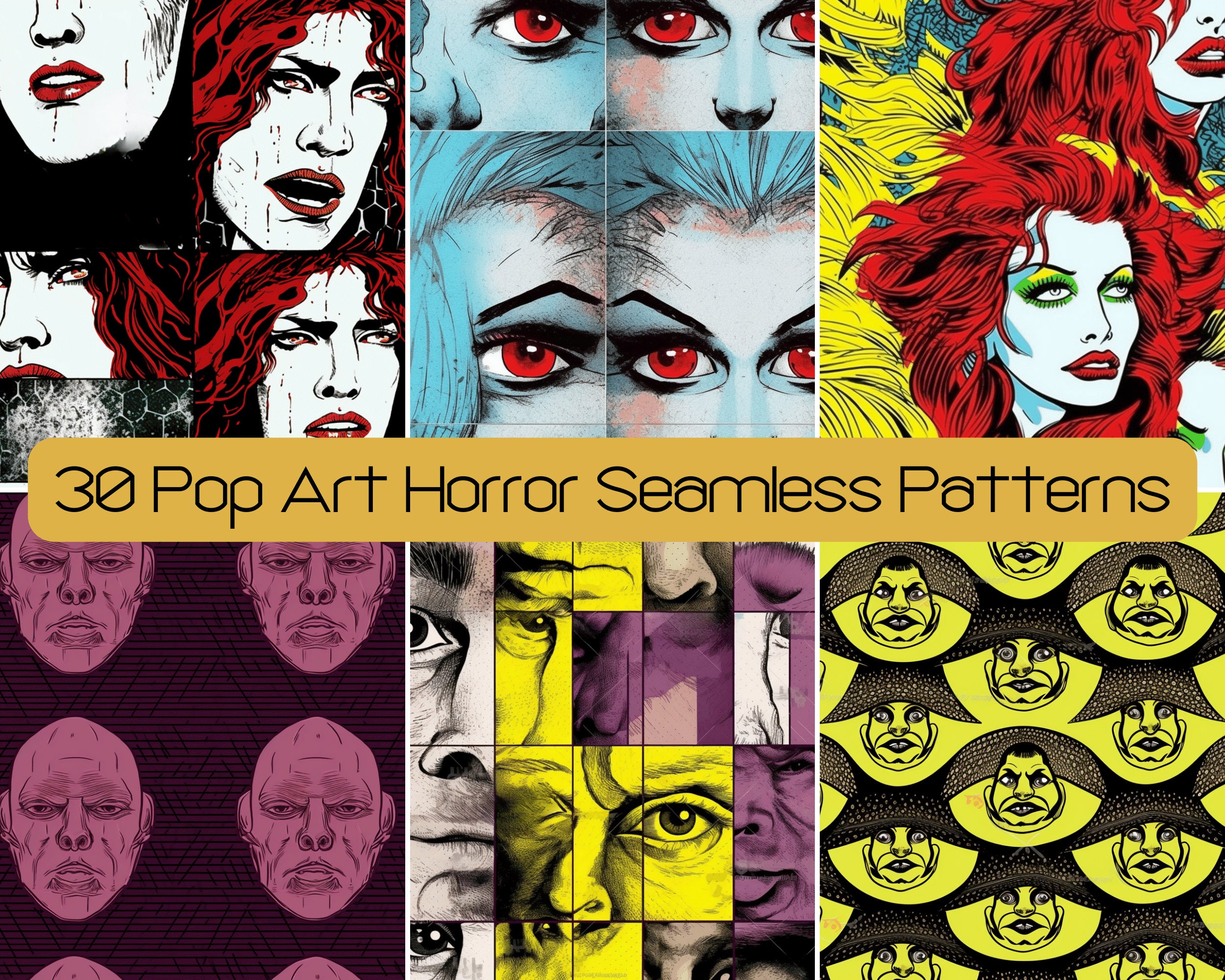 30 Pop Art Horror Seamless Patterns, Printable Digital Scrapbook Paper ...