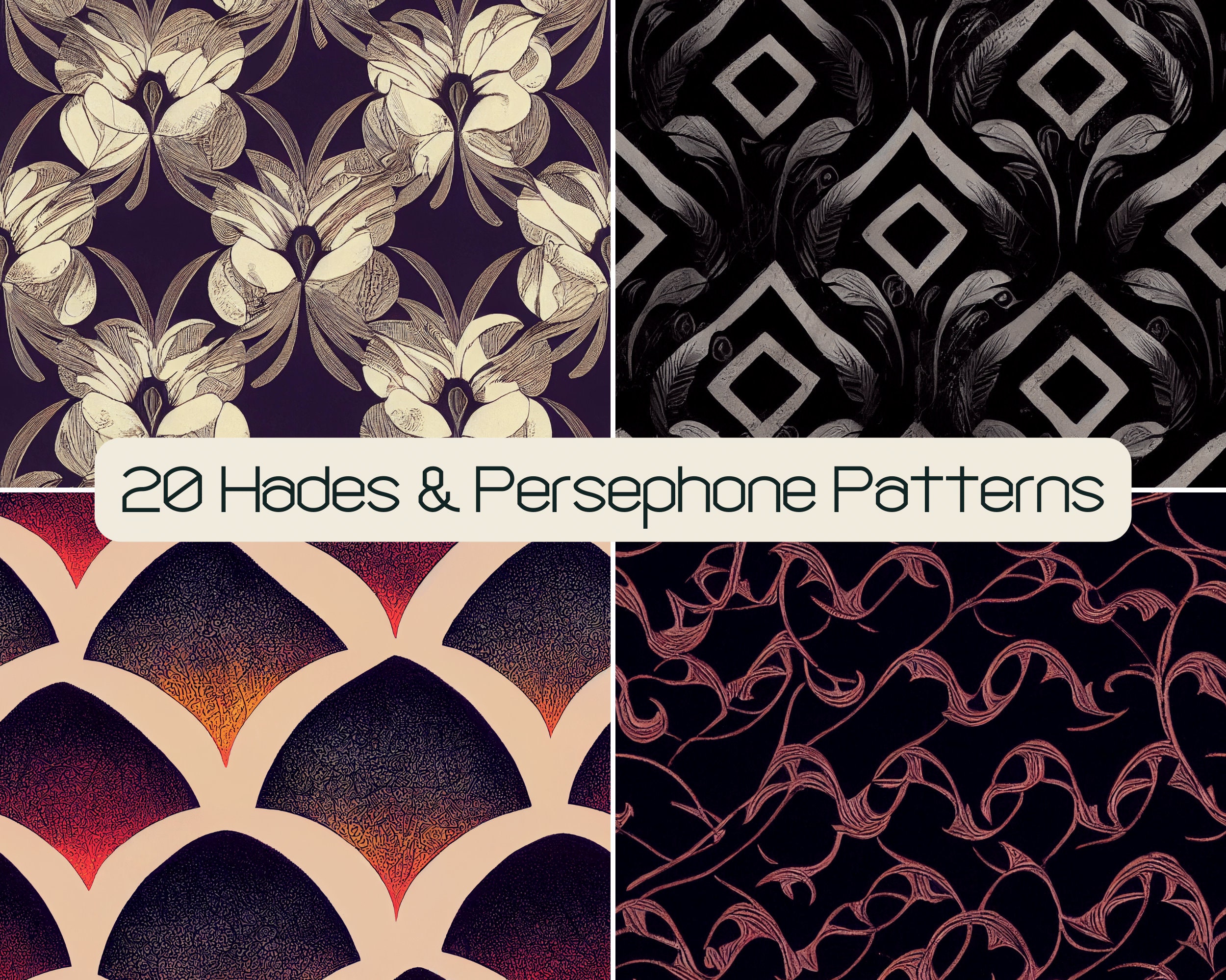 20 Hades and Persephone Patterns, Digital Scrapbook Paper Pack, Greek Mythology Decor ...
