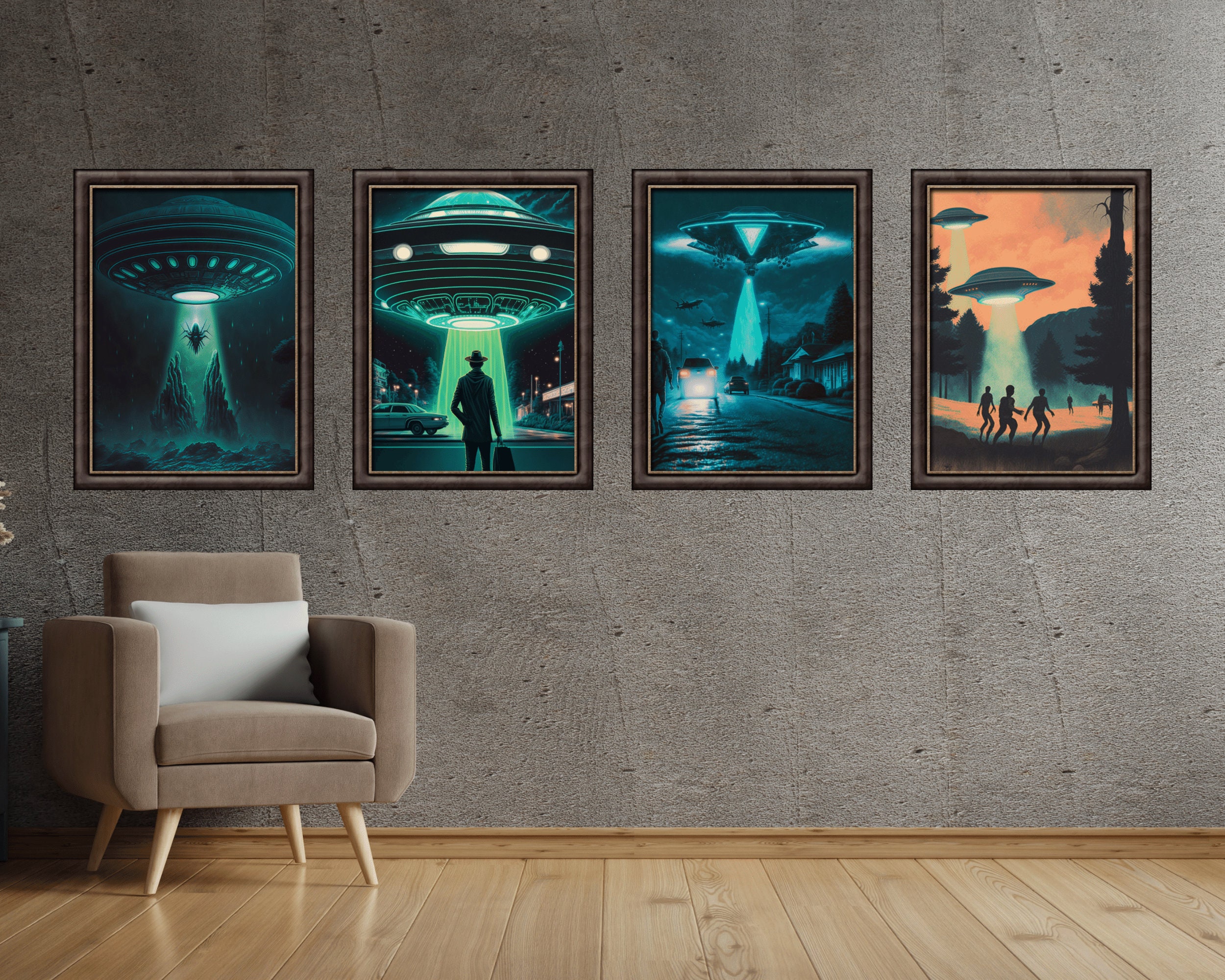 20 Alien Abduction Digital Wall Art, Printable Greeting Cards, Sci-fi ...