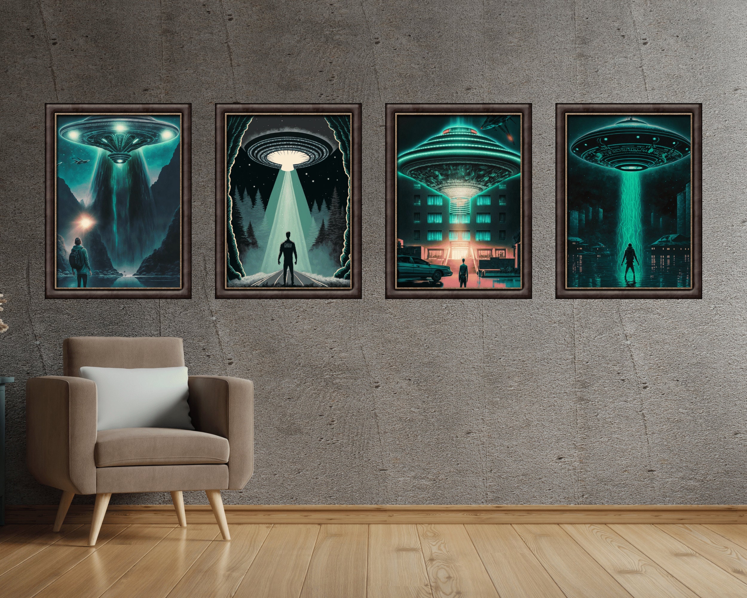 20 Alien Abduction Digital Wall Art, Printable Greeting Cards, Sci-fi ...