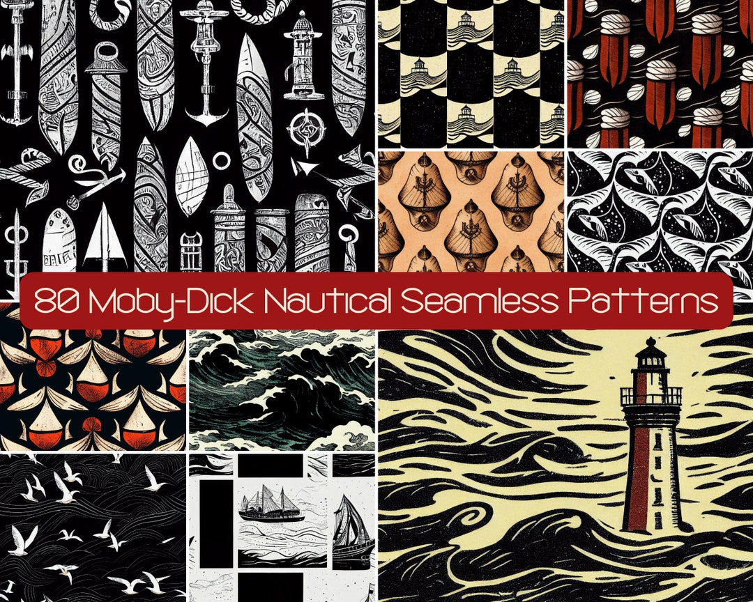 80 Moby-dick Nautical Seamless Pattern, Digital Scrapbook Paper Pack ...