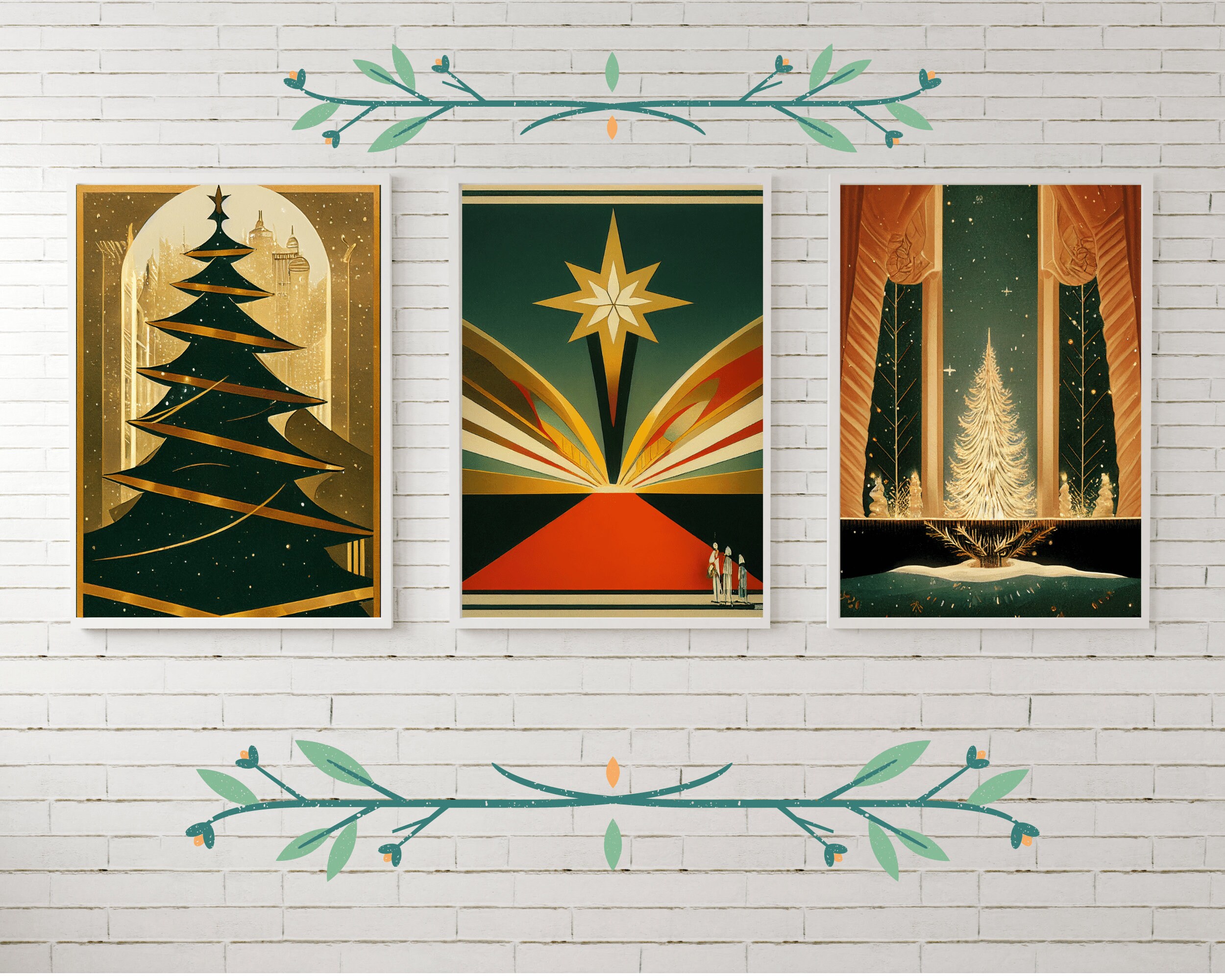 Art Deco Christmas Prints, 1920s Style, Holiday Decor (digital Download ...