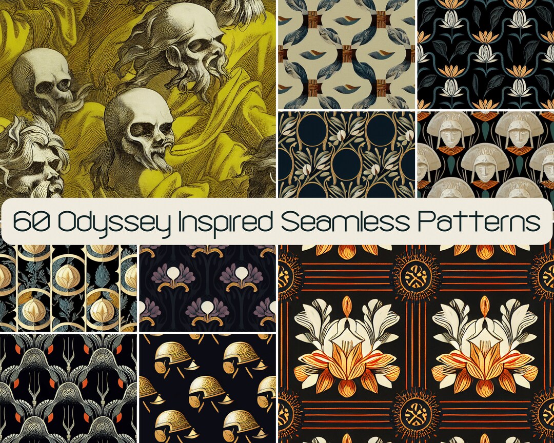 60 Odyssey Patterns, Digital Scrapbook Paper Pack, Greek Mythology ...