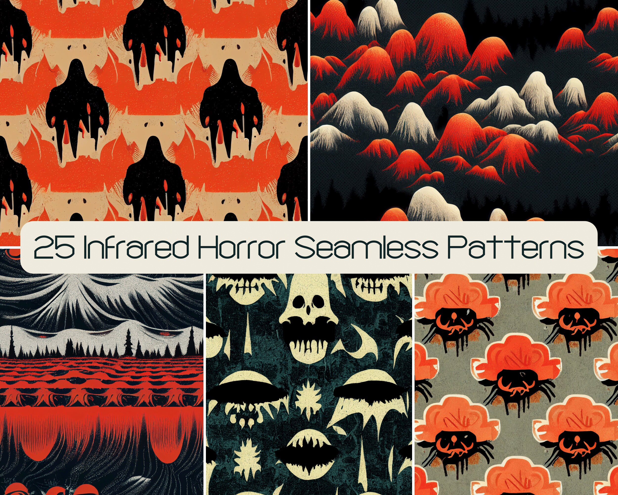 25 Infrared Horror Seamless Patterns, Goth Scrapbook Paper (SVG & JPG ...