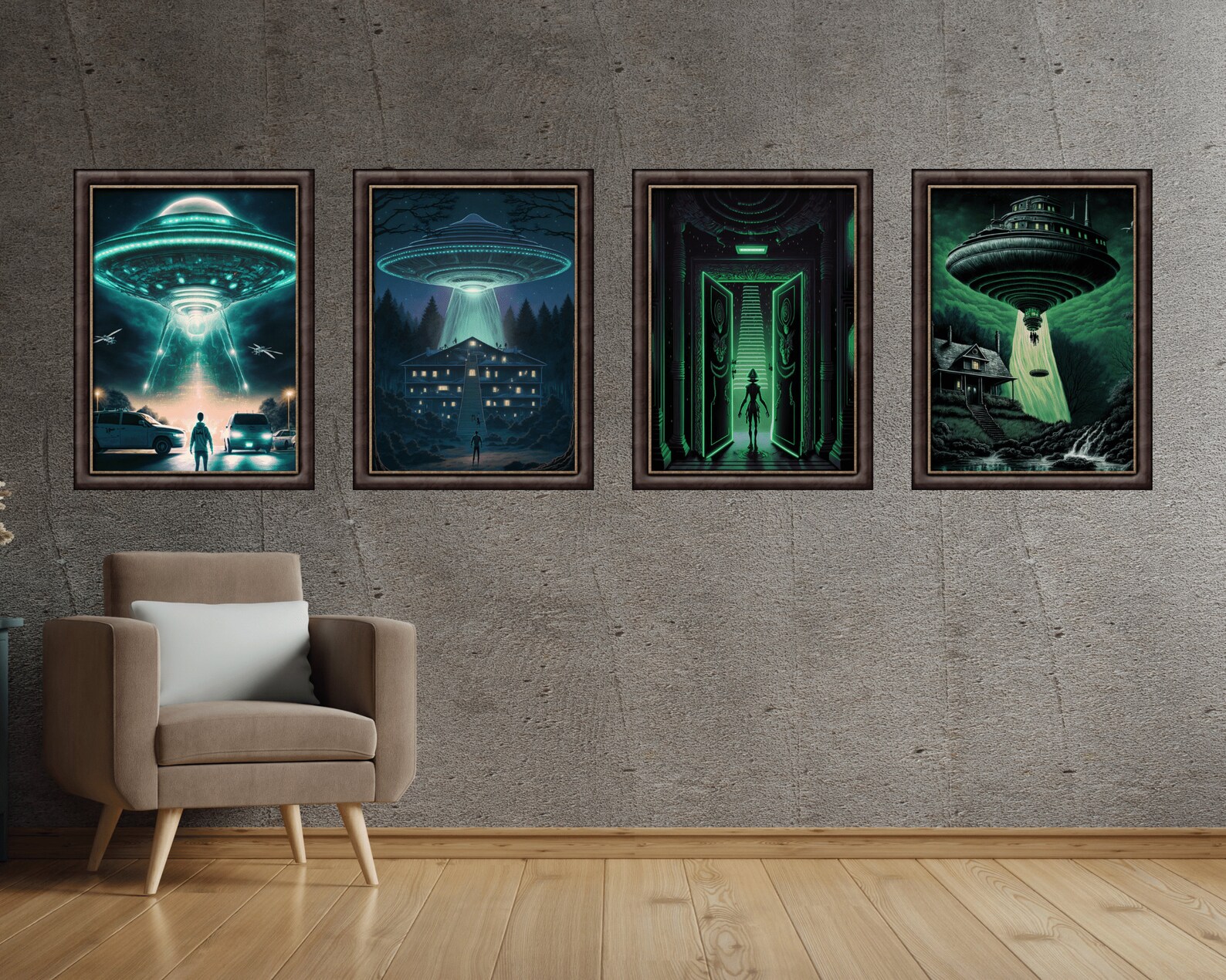 20 Alien Abduction Digital Wall Art, Printable Greeting Cards, Sci-fi ...
