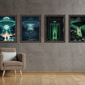 20 Alien Abduction Digital Wall Art, Printable Greeting Cards, Sci-fi ...