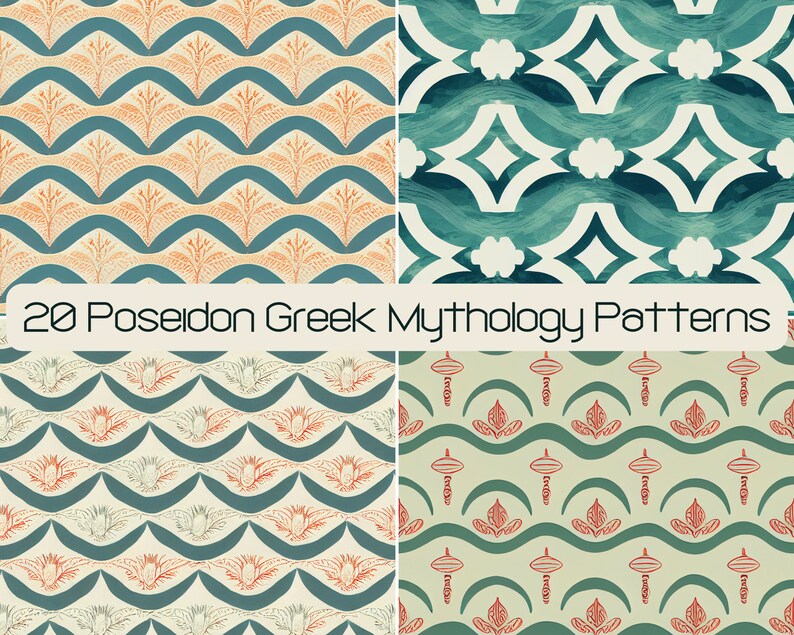 Poseidon Greek Mythology Seamless Pattern Set, Nautical Decor (SVG, JPG ...