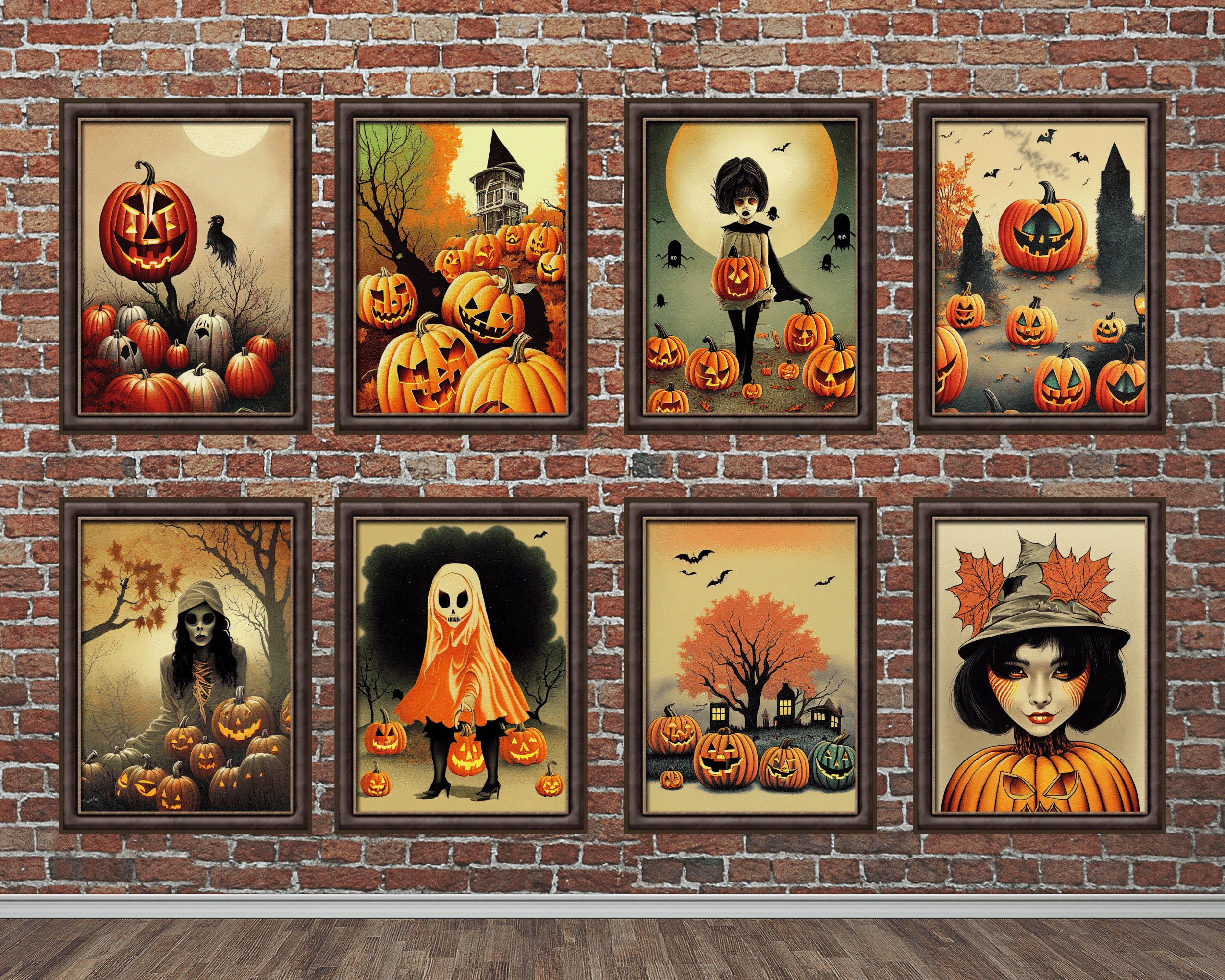 Full Collection of 8 Retro Halloween Art Prints, 1970's Inspired Design ...