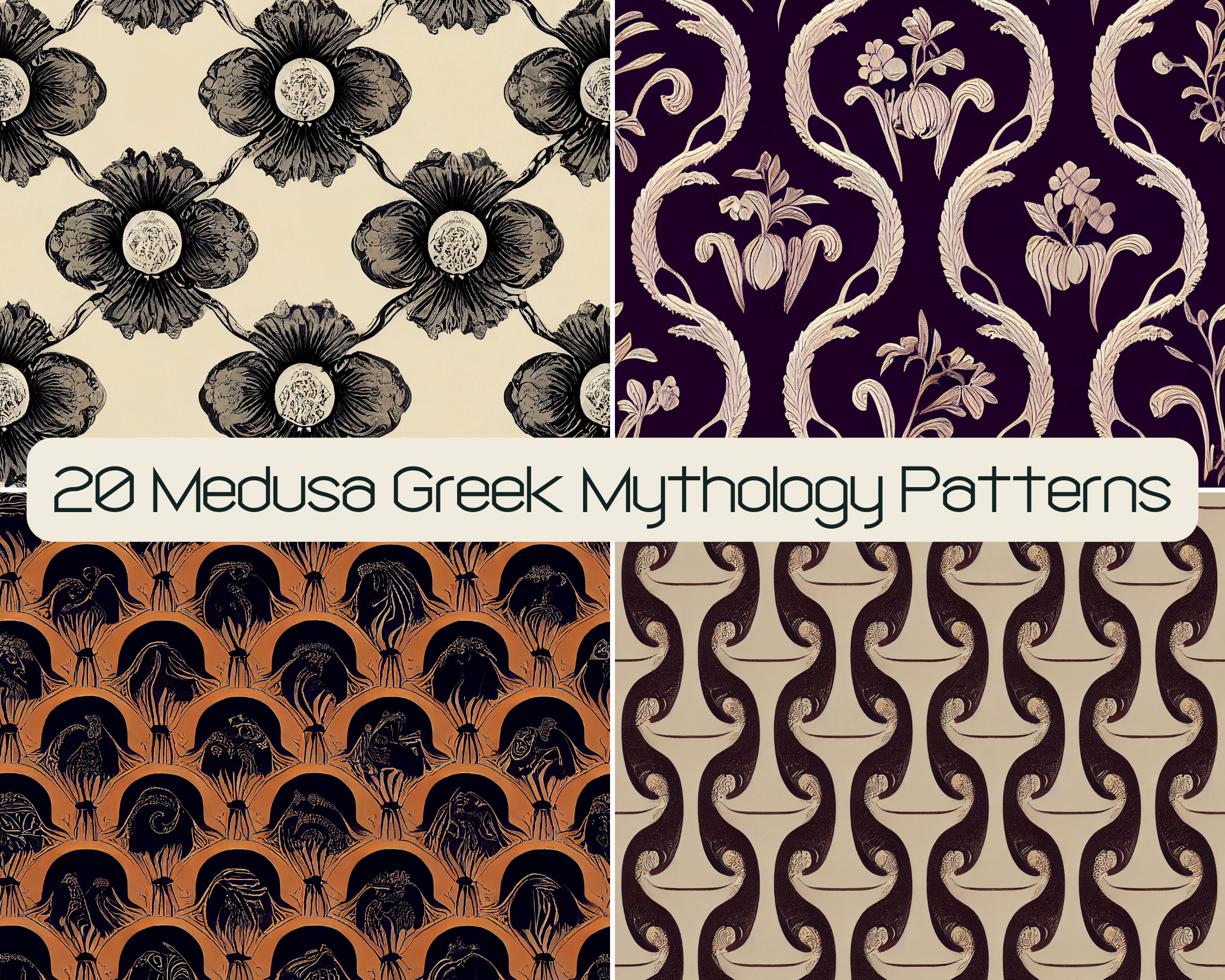 20 Medusa Seamless Pattern, Digital Scrapbook Paper Pack, Greek ...