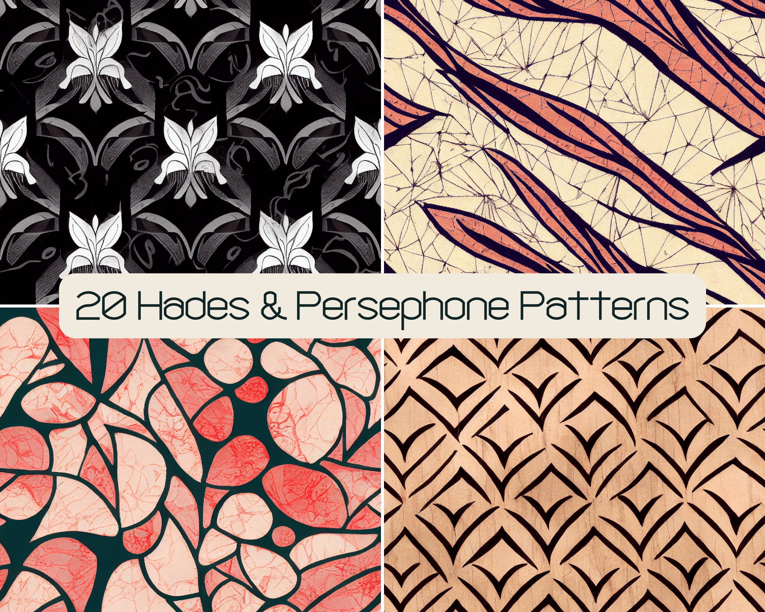 20 Hades and Persephone Patterns, Digital Scrapbook Paper Pack, Greek Mythology Decor ...