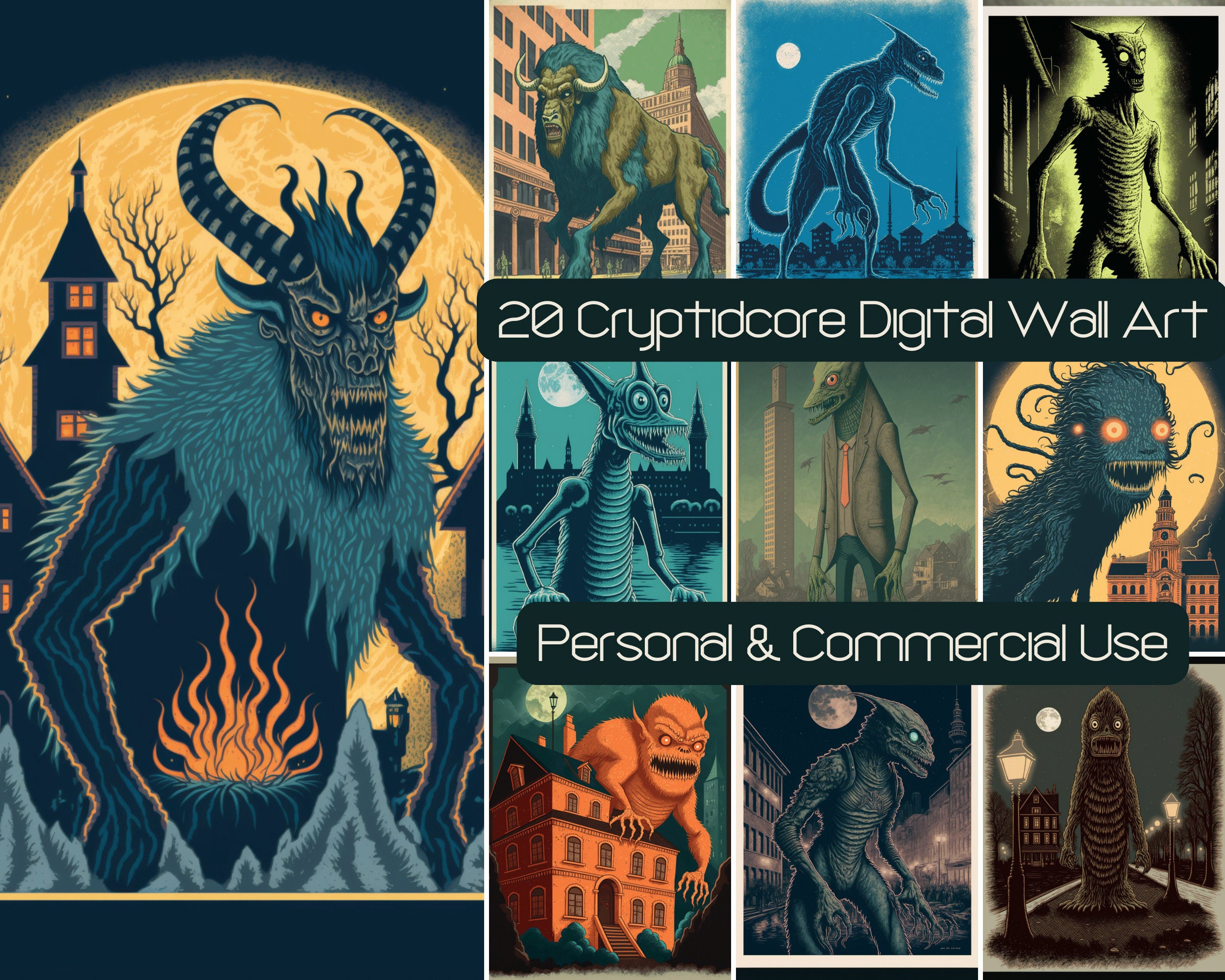 20 Cryptidcore Digital Wall Art, Printable Greeting Cards, Lovecraft ...