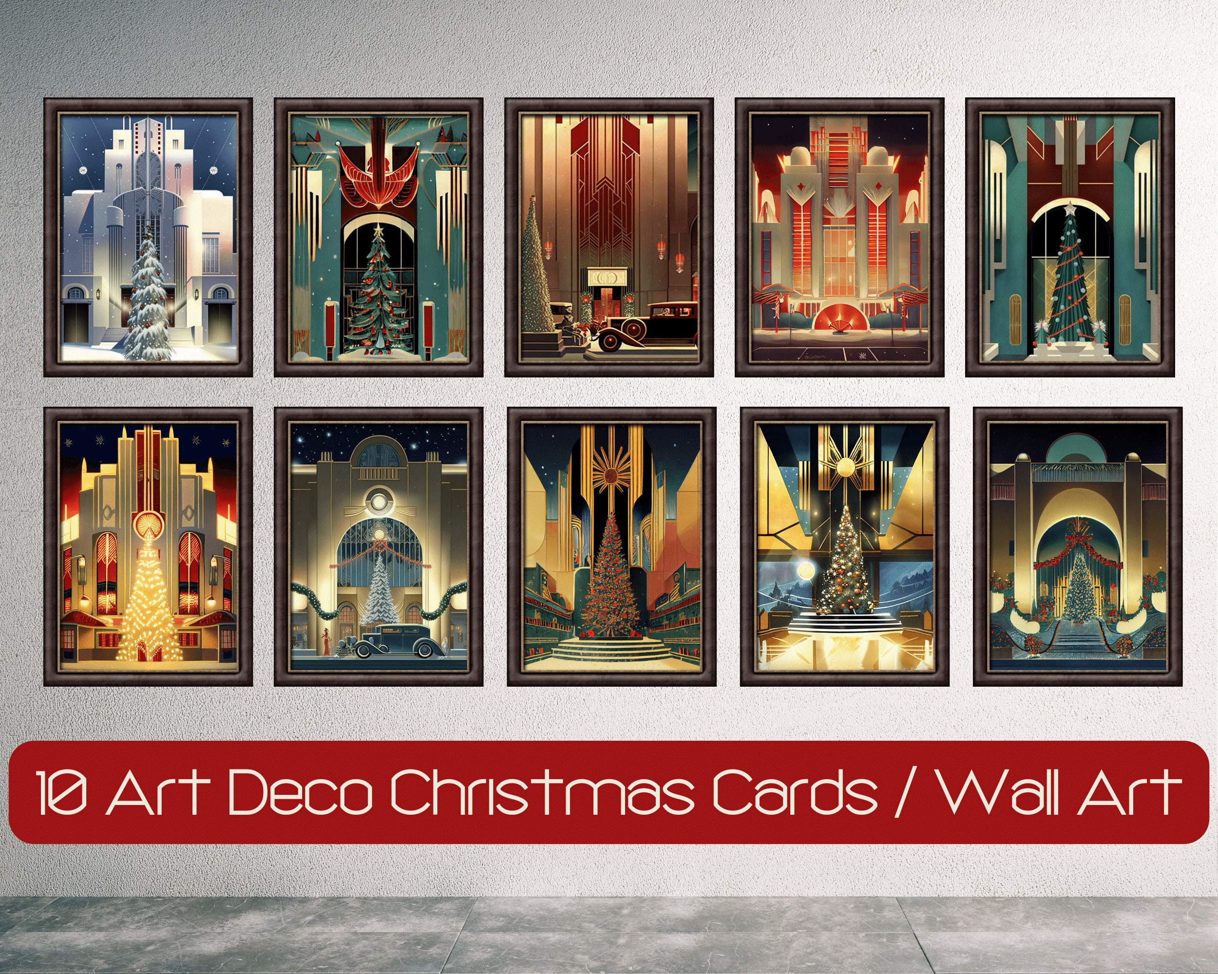Art Deco Christmas Prints, 1920s Retro Holiday Decor (digital Download ...