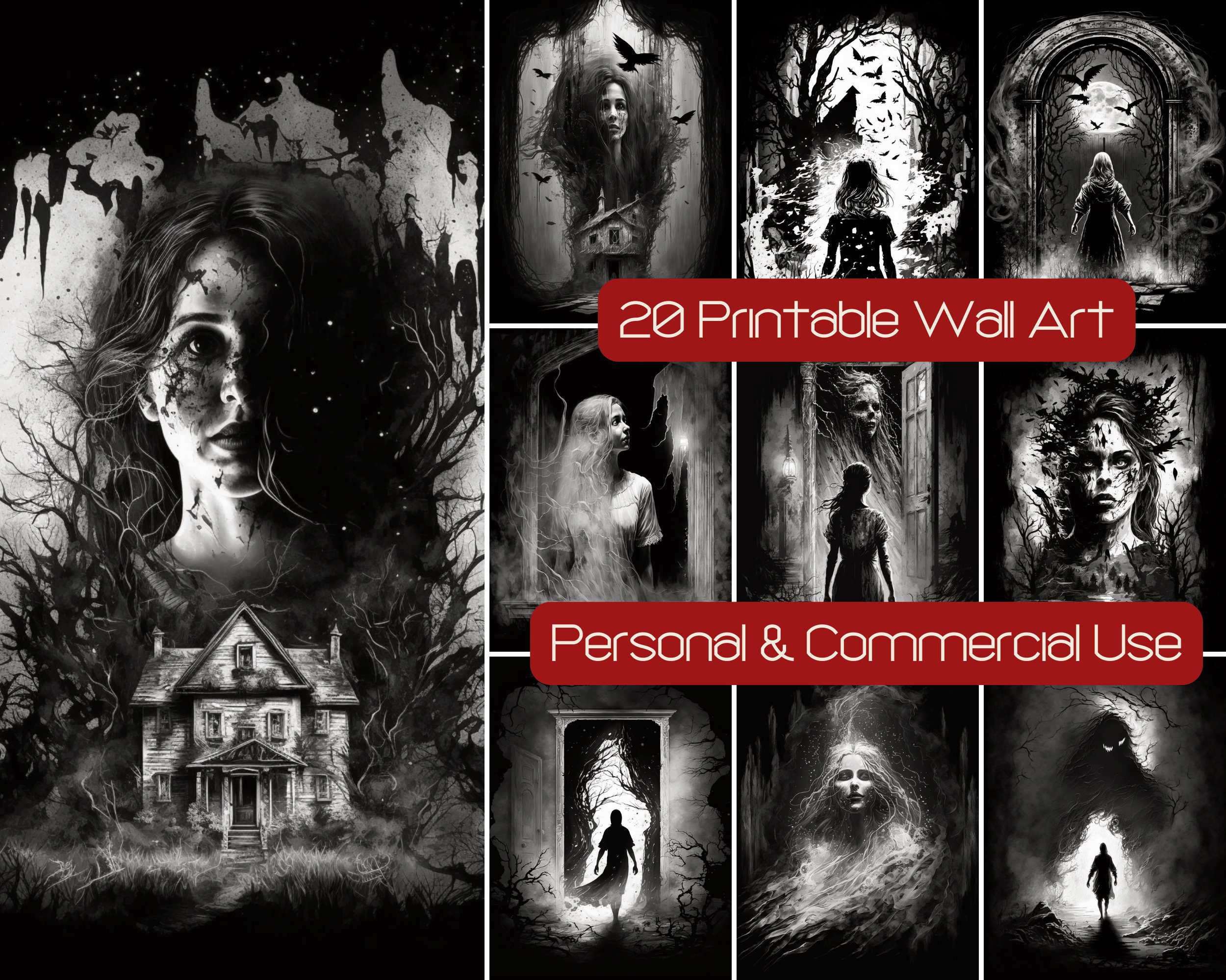 20 Ethereal Horror Digital Wall Art, Printable Poster Home Decor, Ghost ...