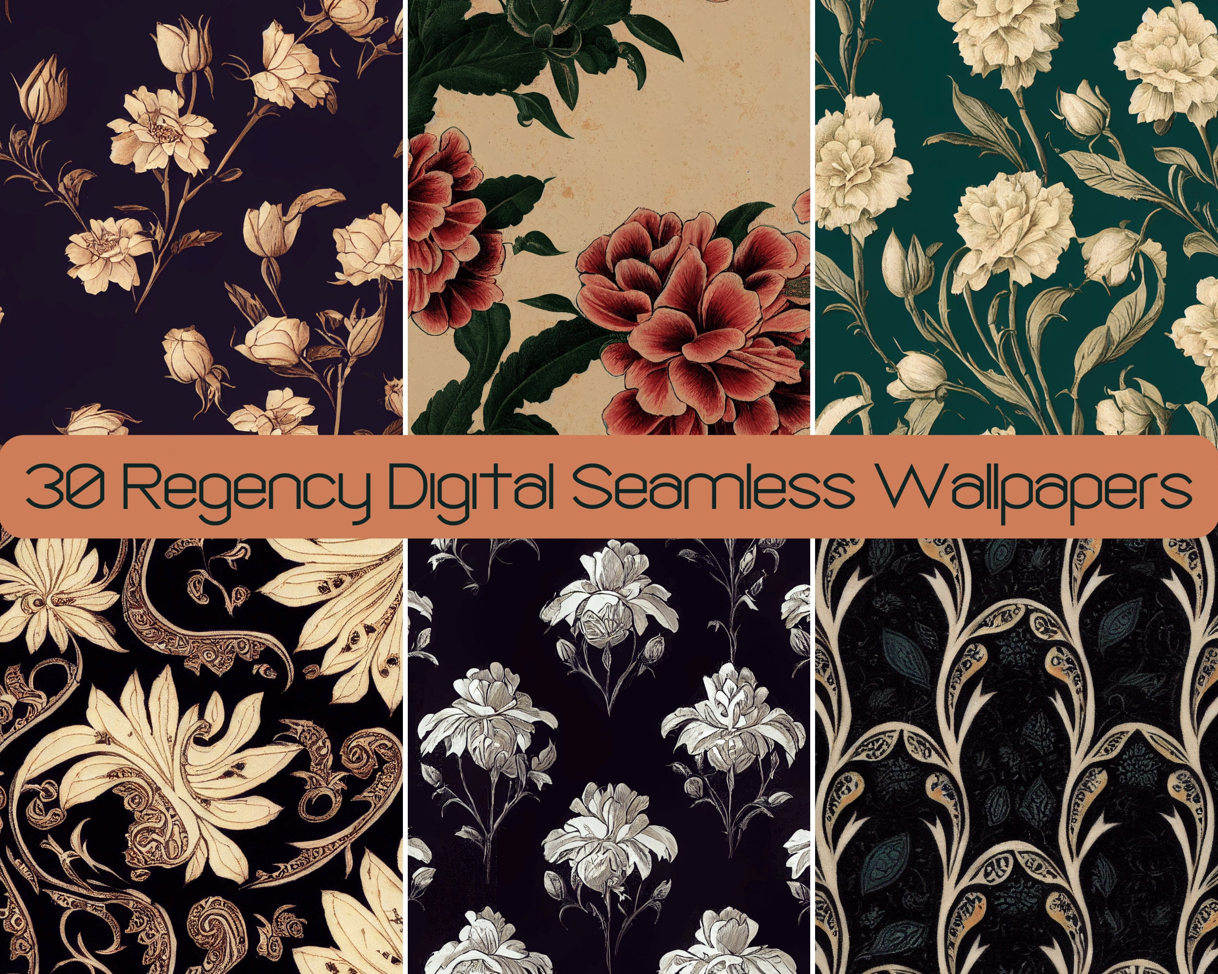 30 Regency Wallpaper Design, Digital Scrapbook Paper Pack, Commercial ...