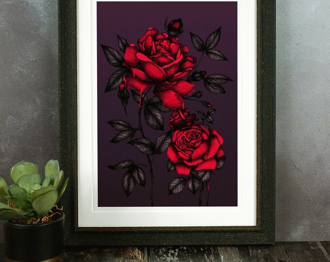 Bleeding Roses Giclée Print Dark Romance Rose Illustration Valentines ...