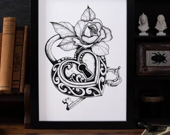 Lock Rose and Key Tattoo - Etsy